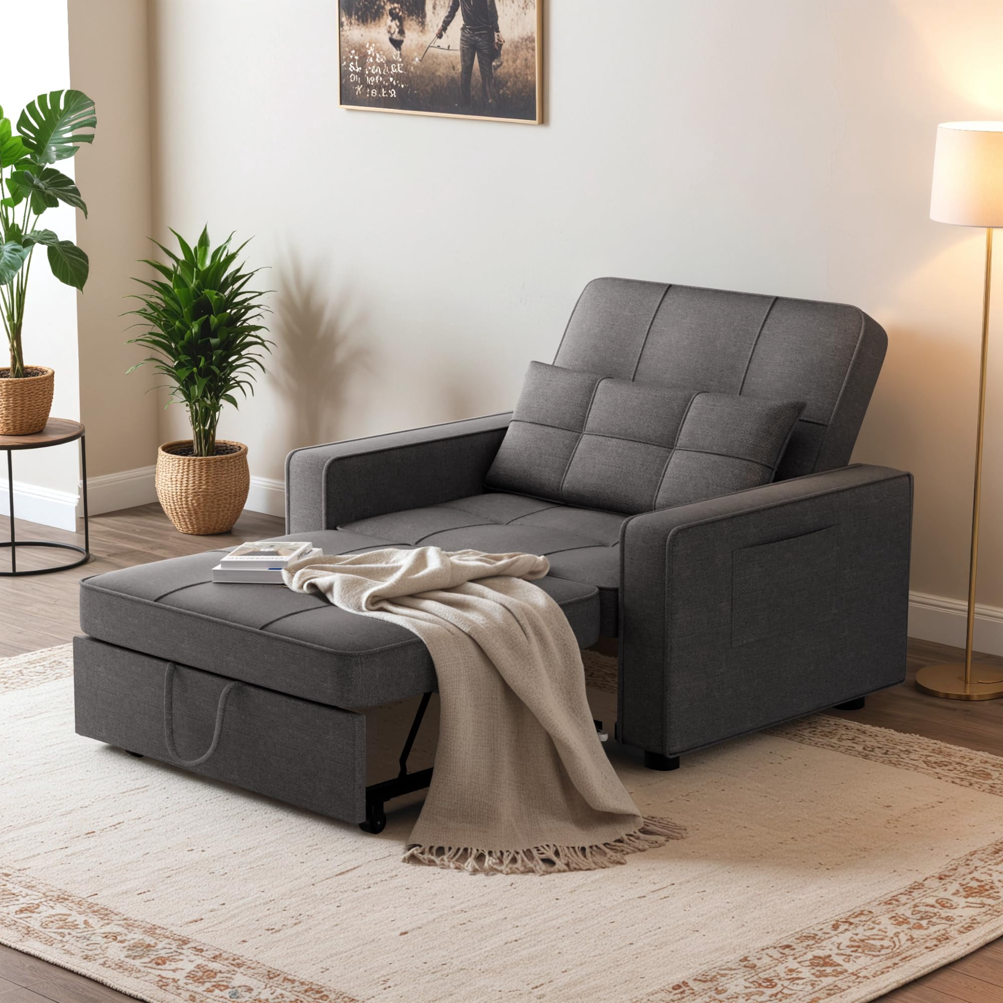 Sofa Bed, Sleeper Sofa 3-in-1, Adjustable Couch Bed with Modern Linen ...