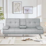 Sofa Bed with Cup Holder Convertible Futon Couches Adjustable Backrest ...