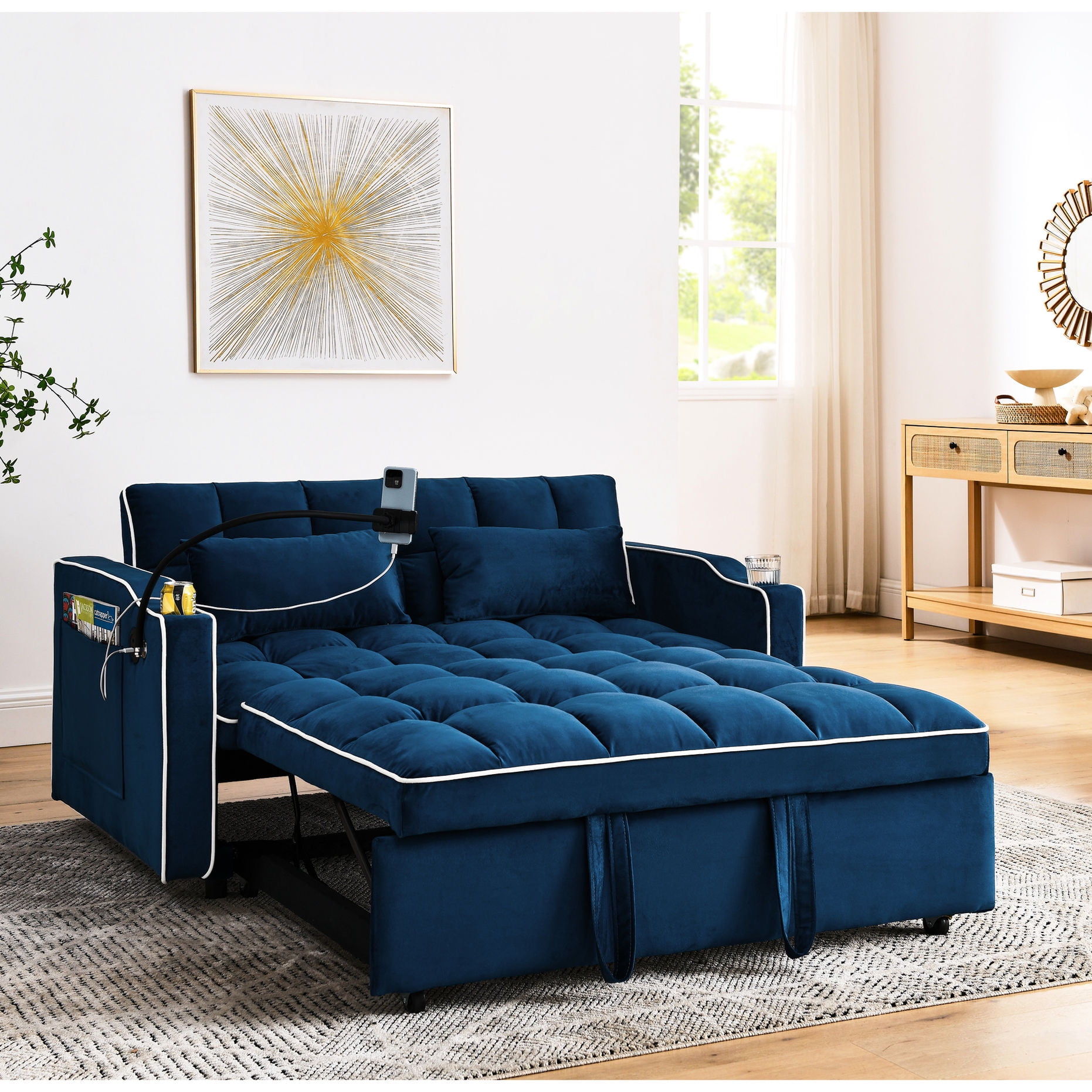 Sofa Bed with Phone Stand+Adjustable Back”-“Entertainment Time/Relaxing ...