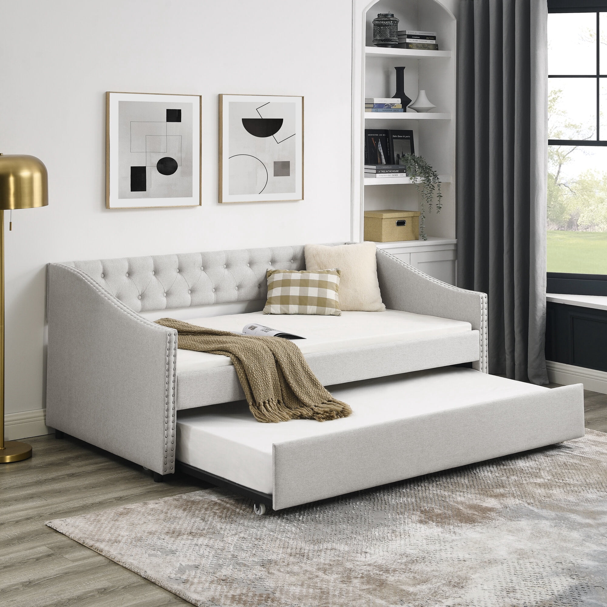 Sofa Beds Twin Size Daybed with Twin Size Trundle Upholstered Tufted ...