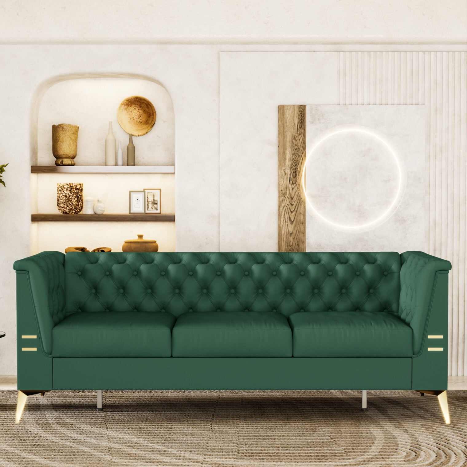 Sofa, Classic Chesterfield PU Couch, 3 Seat Sofa Couch with Golden ...