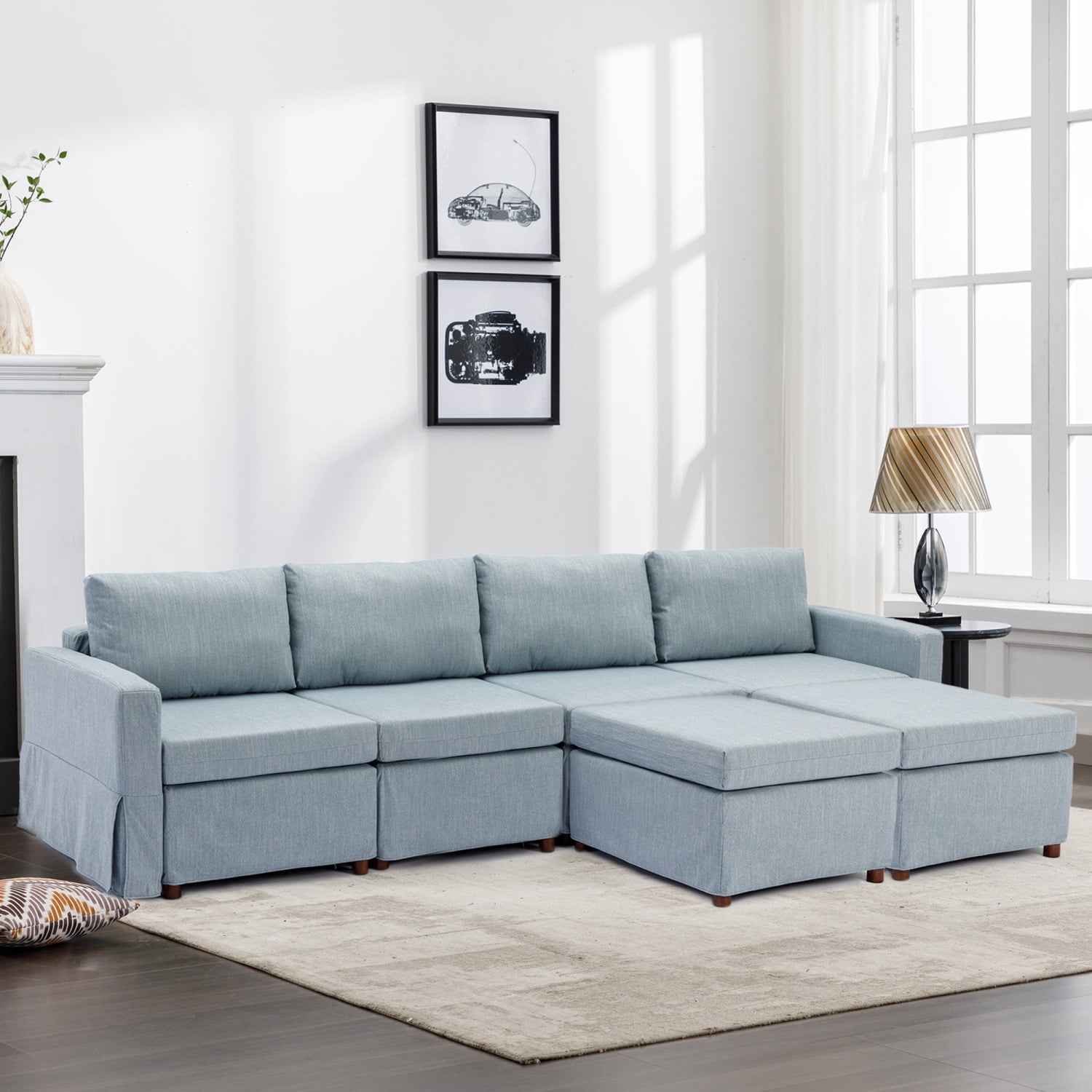 Sofa, Couch with 2 Ottoman, 4 Seat Module Sectional Sofa Couch for ...