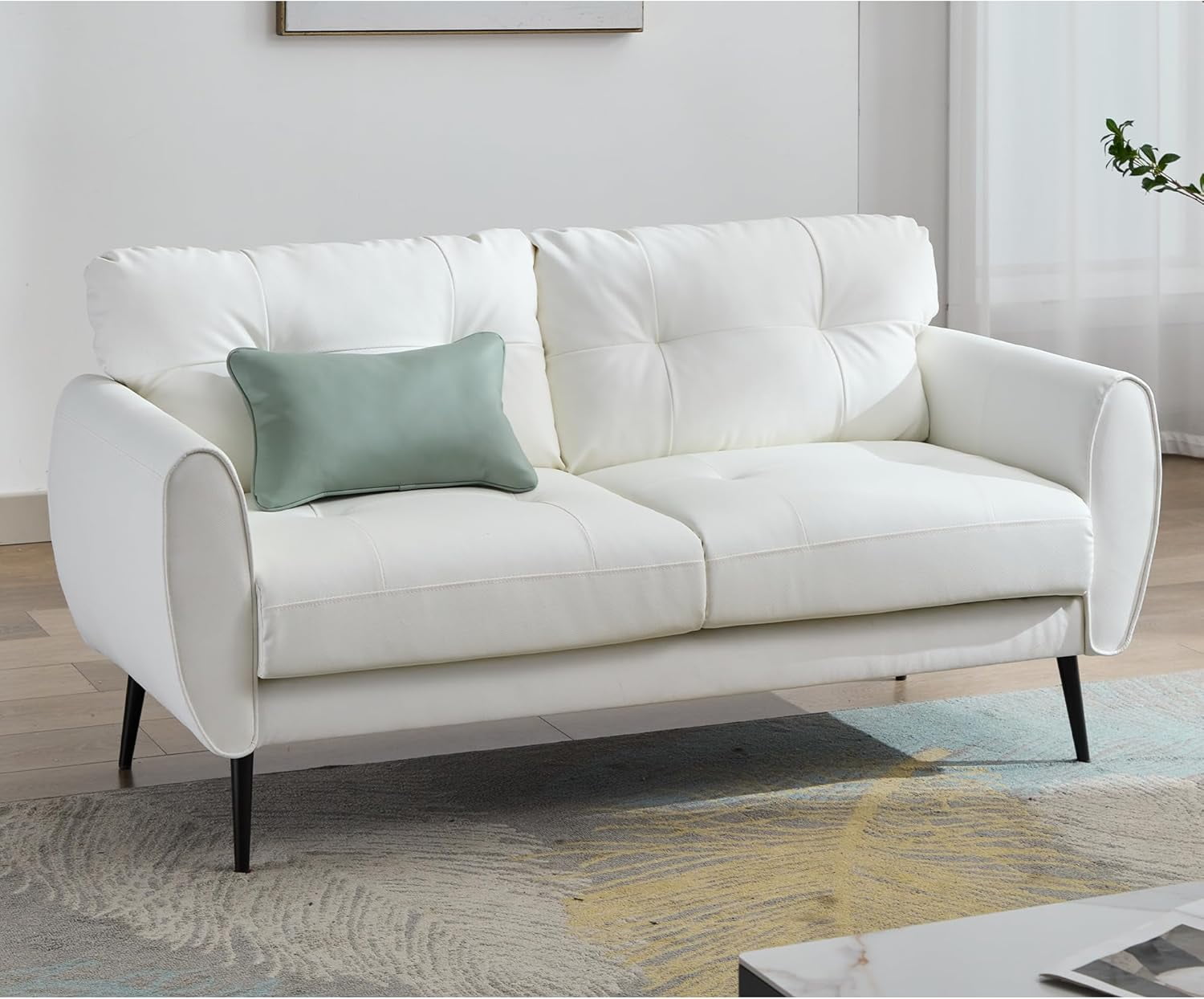 Sofa Couch 61" Small Loveseat Couches for Living Room White Leather ...