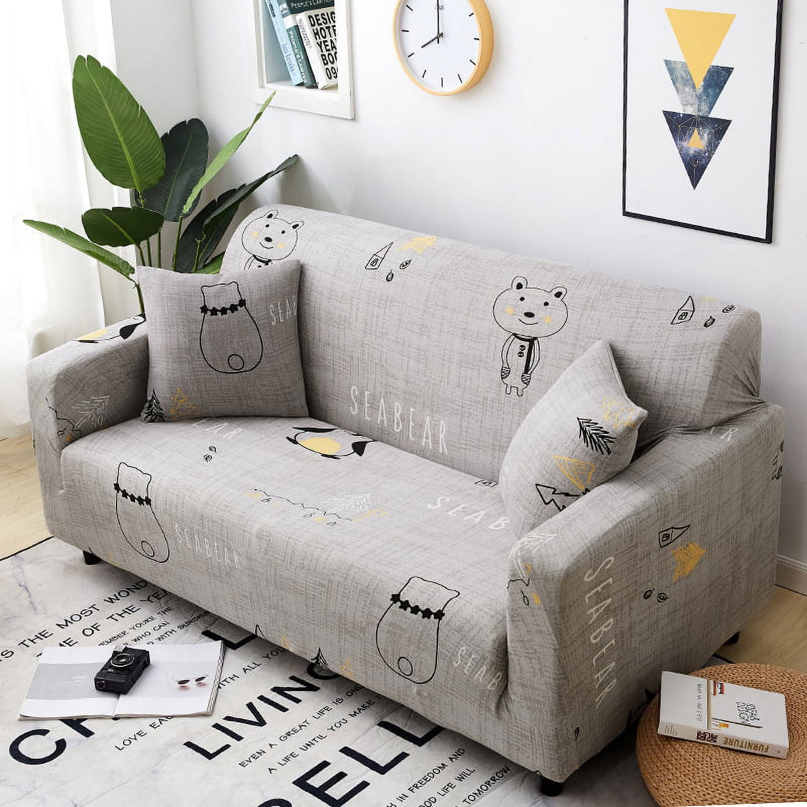 Sofa Cover All-inclusive Flower Geometric Cartoon Cover Fabric Stretch ...