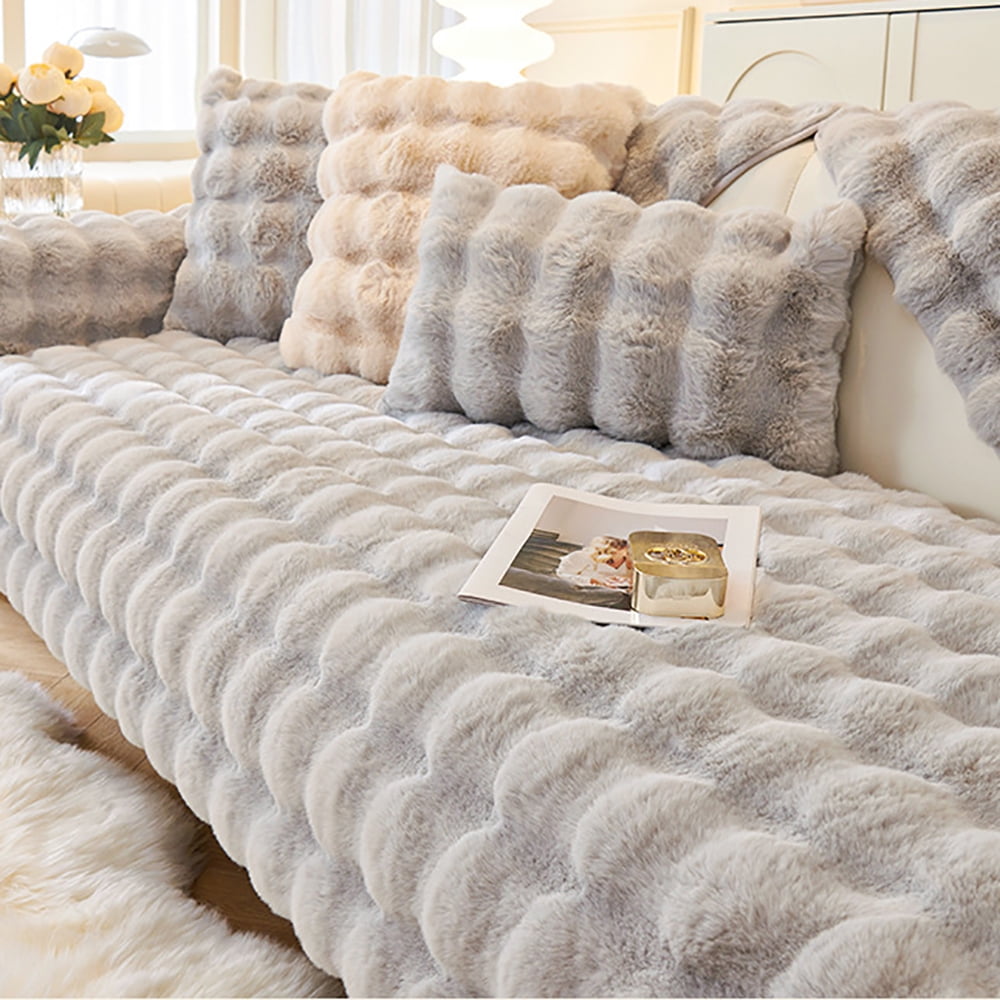 Sofa cover corner sofa L shape rabbit plush sofa cover couch cover sofa/couch throw blanket ...