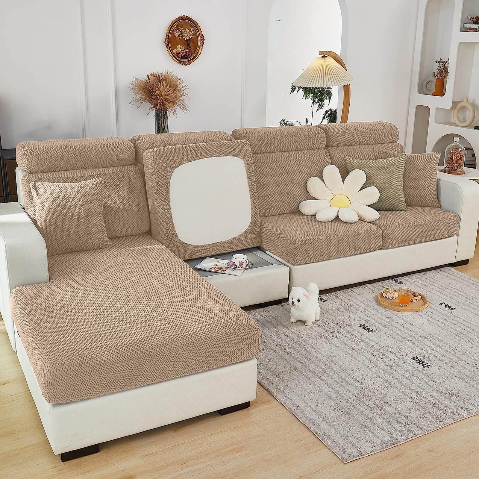 Sofa Cover Star Chain - Light Camel Brown: Extra Large Three-Seater ...