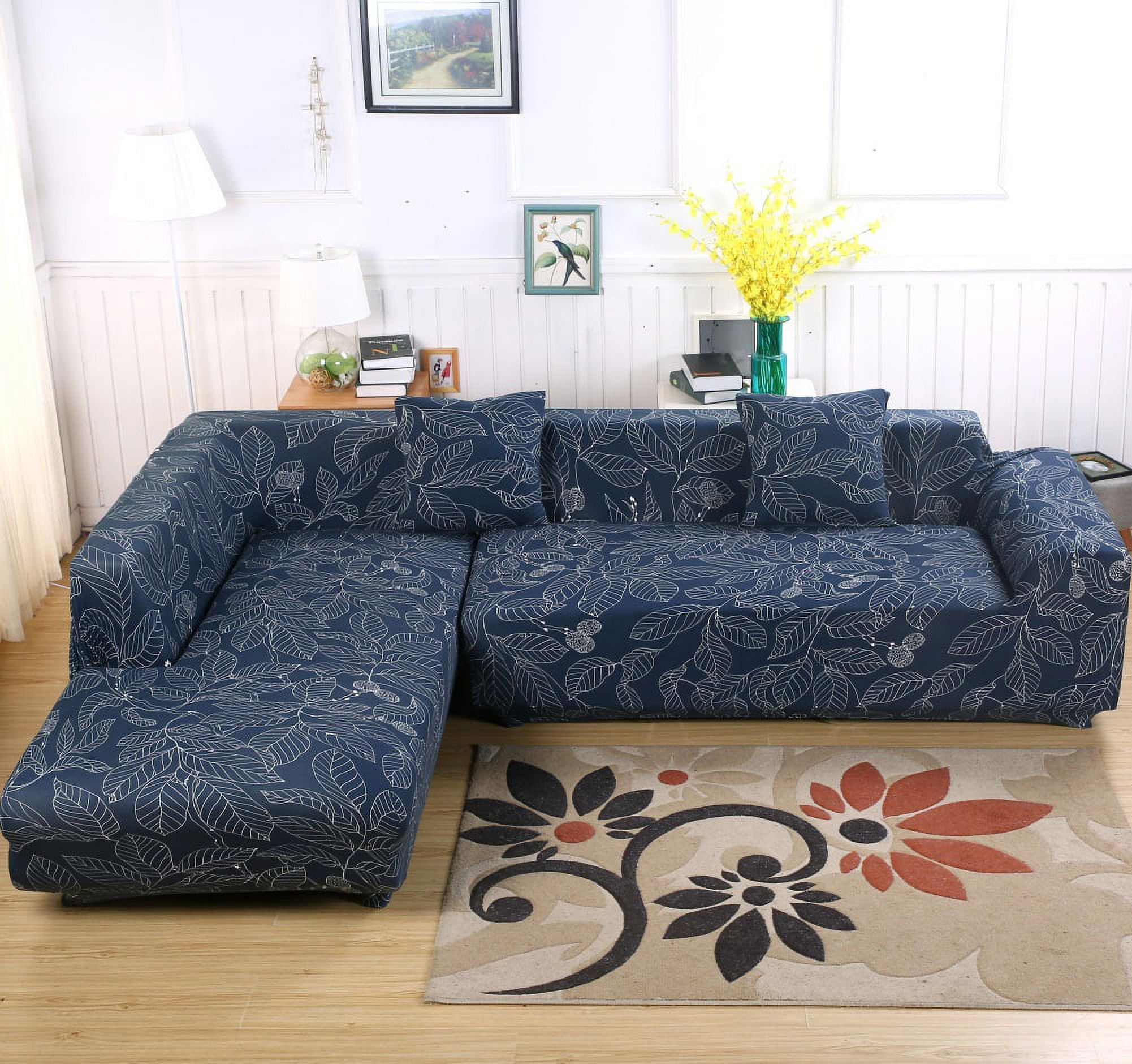 Sofa Covers for L Shape, 2pcs Polyester Fabric Stretch Slipcovers ...