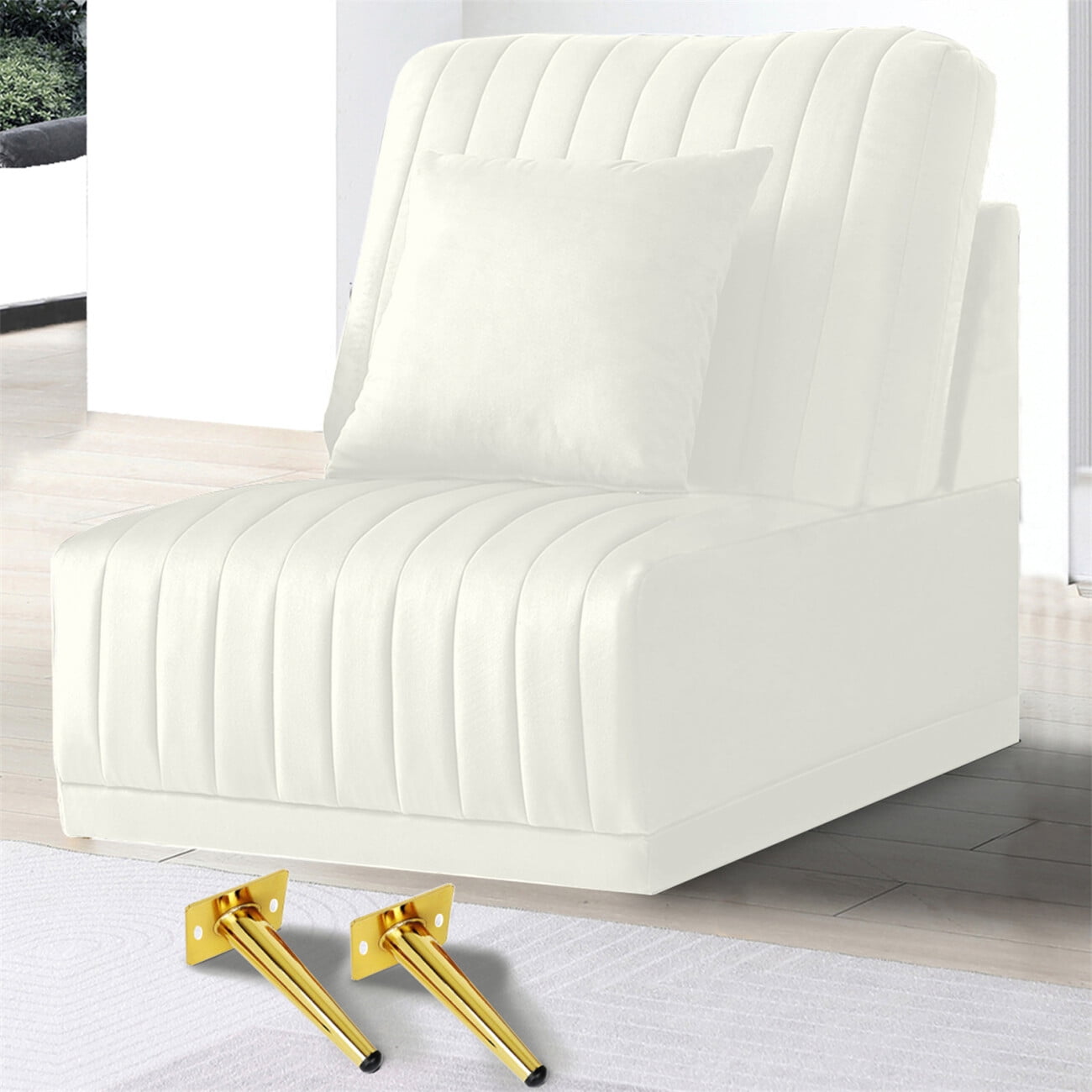 Sofa, Cream Velvet Armless Single Sofa Chair, Comfy Living Room Sofa ...