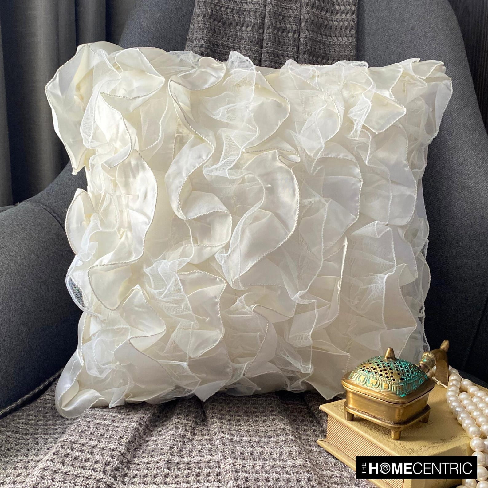 Sofa Cushion Cover, Ivory Shams, Vintage Ruffles Shabby Chic Pillows ...