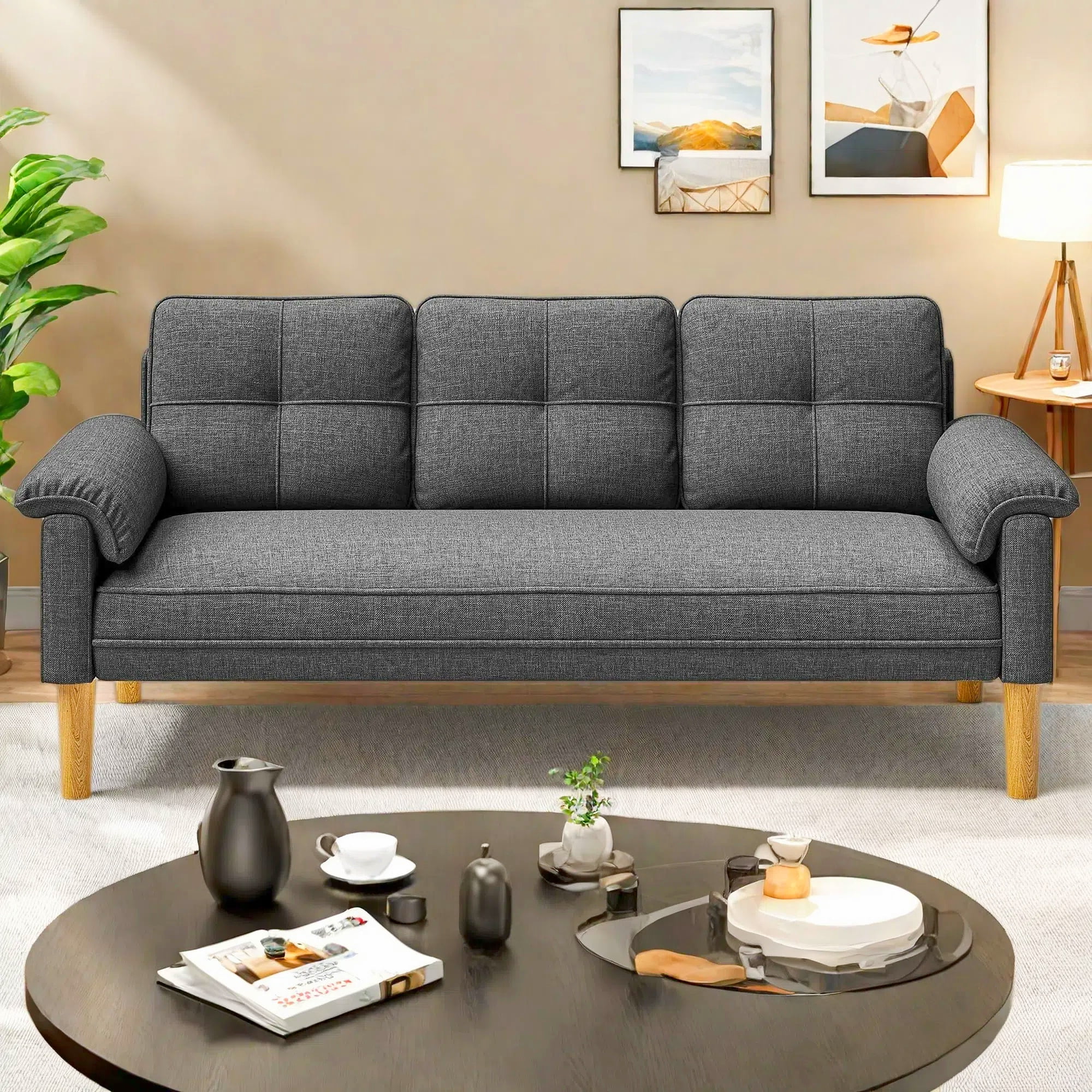 Sofa, Lofka Modern Futon Couch with Pillow Arm for Living Room & Office ...