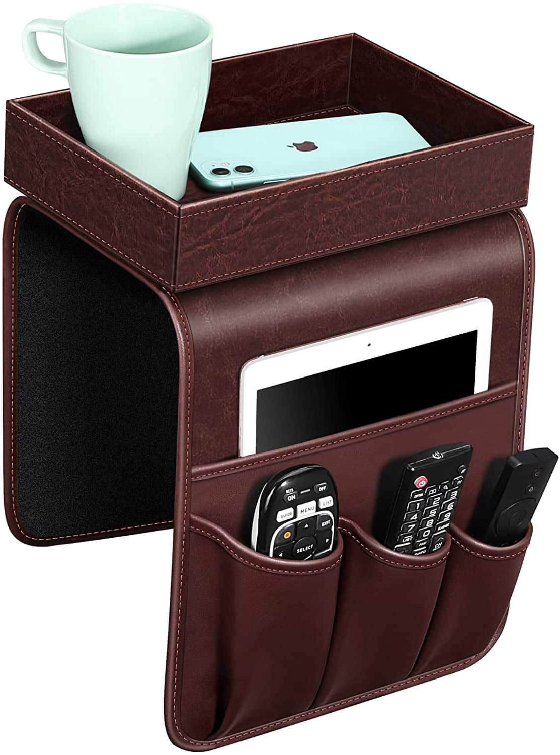 Sofa Remote Control Holder with Detachable Tray - [Non Slip] PU Leather ...