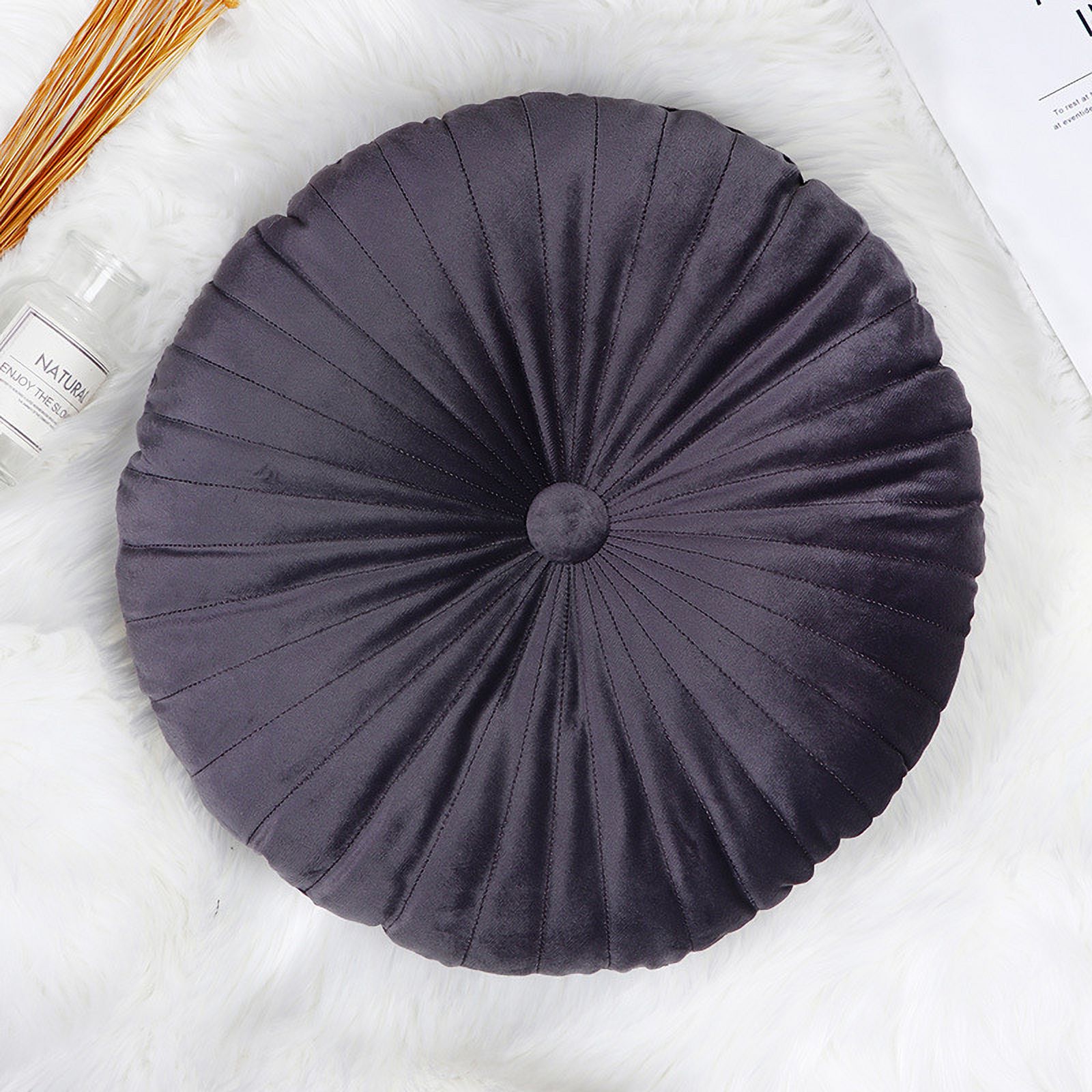 Sofa Round Pillow Cushion 15 Inch Velvet Decorative Pillow Solid Colour ...