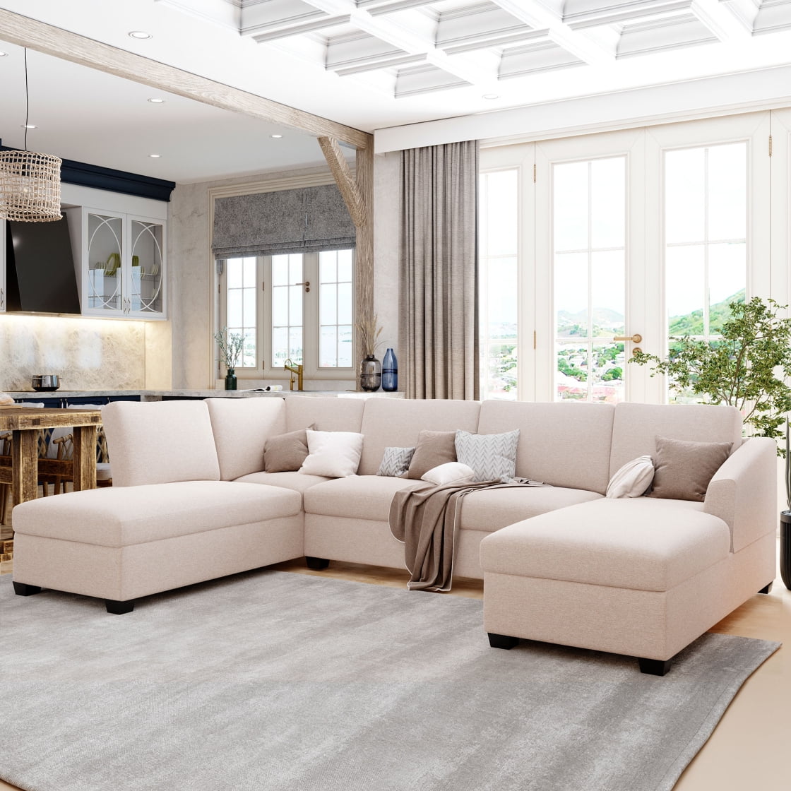 INCLAKE Thick Foams and Sinuous Springs Sectional Sofa, Beige - Walmart.com