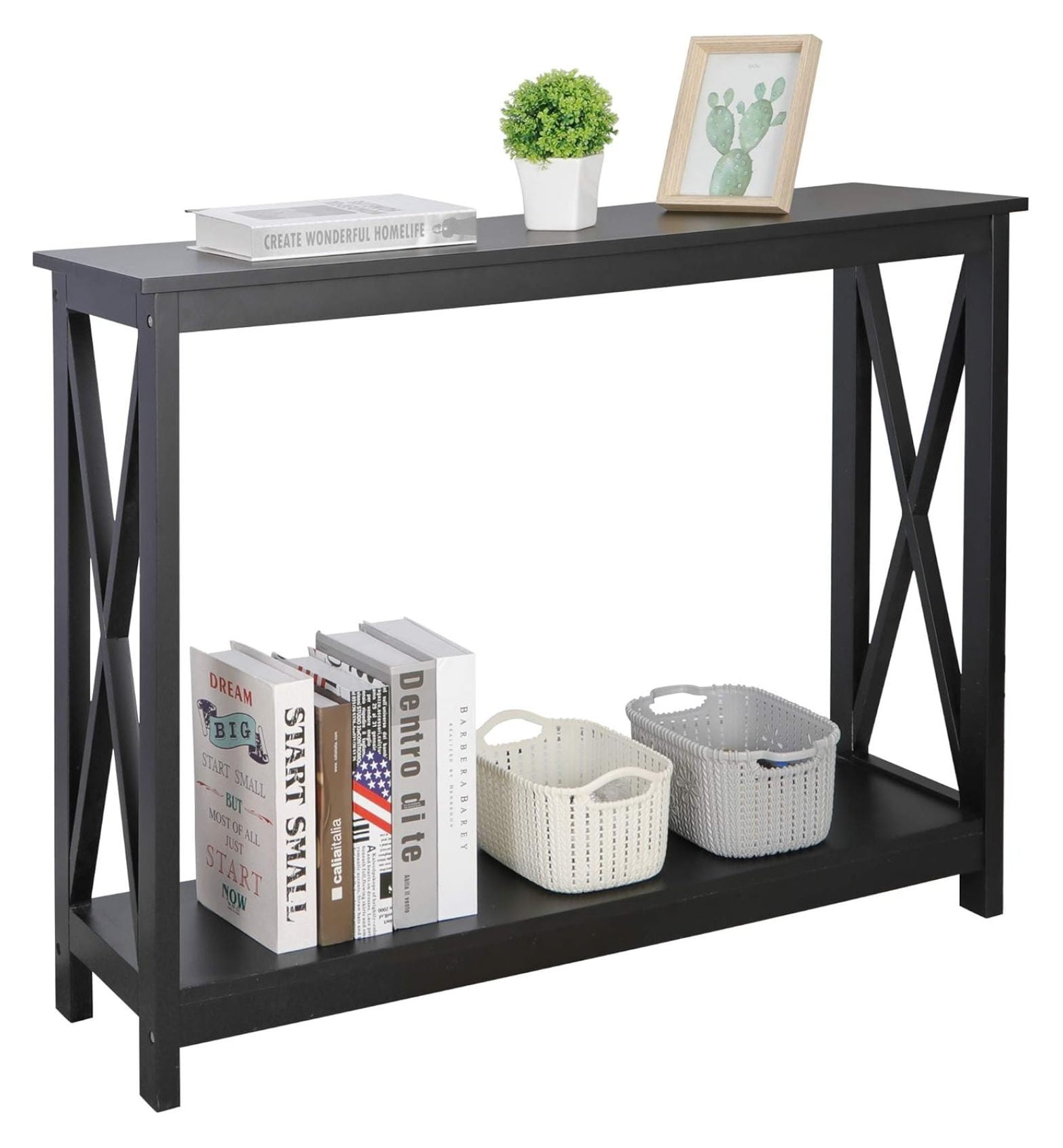 Sofa Side Console Table with 2 Storage Shelves Narrow Accent Table for ...