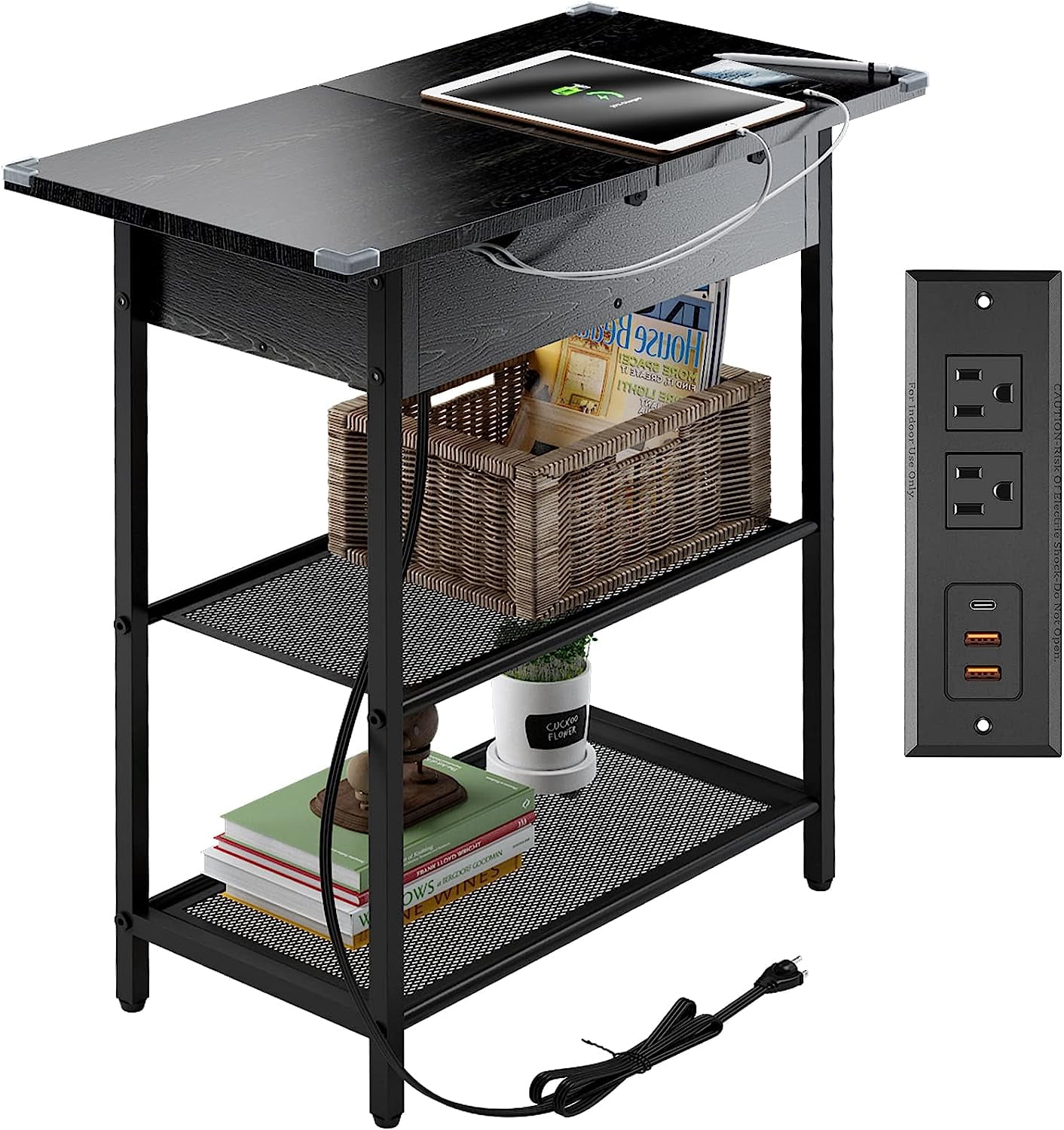 Sofa Side Table with 20W USB C Fast Charging Ports and Outlets, Bedside ...