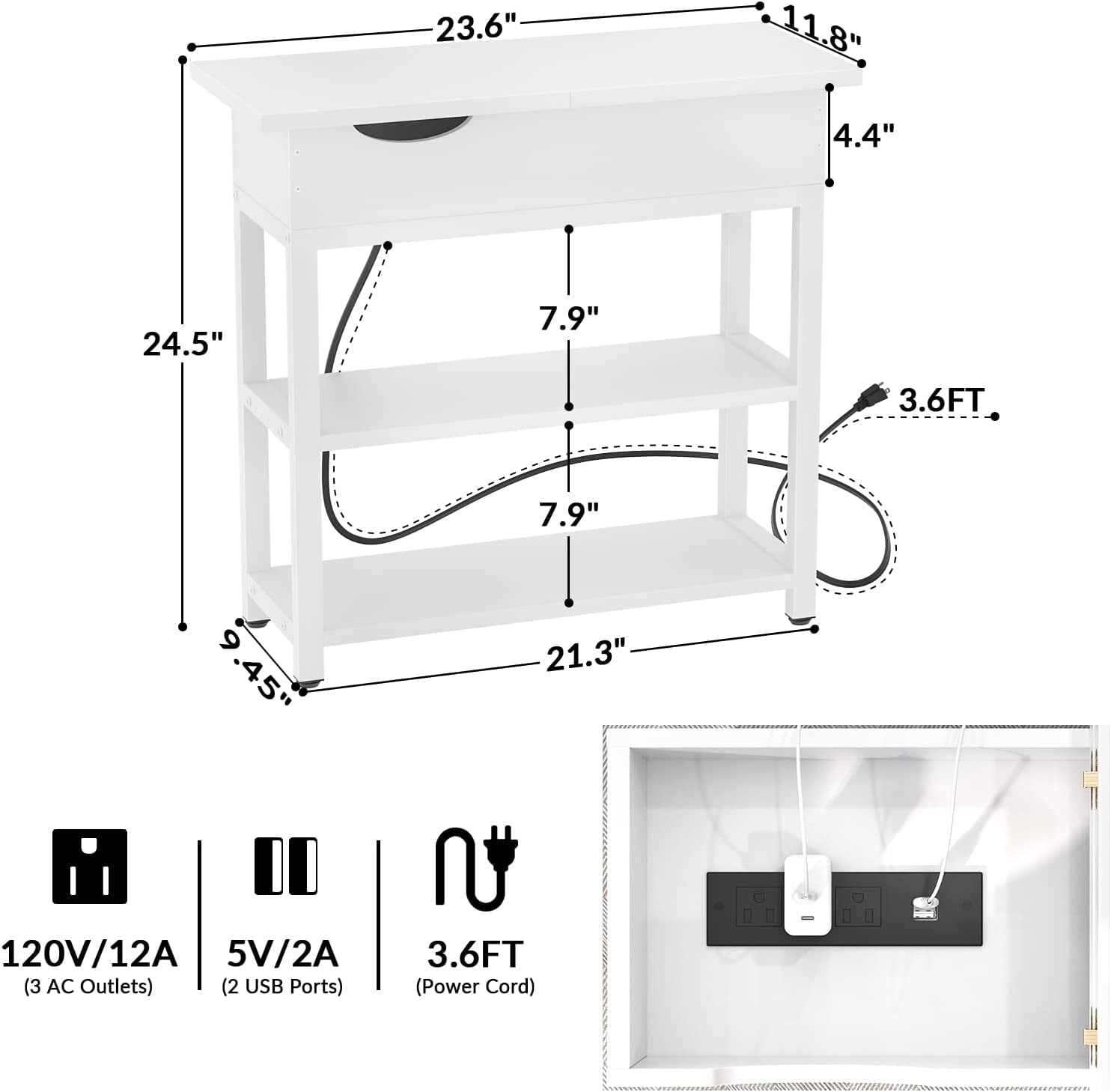 Sofa Side Table with USB Ports and Outlets, Narrow End Table with ...