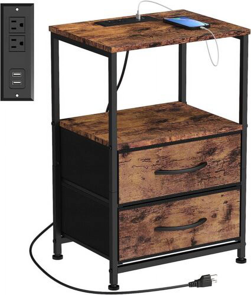 Sofa Side Table w/USB Ports & Outlets, End Table Bedside Nightstand with Drawers - Walmart.com