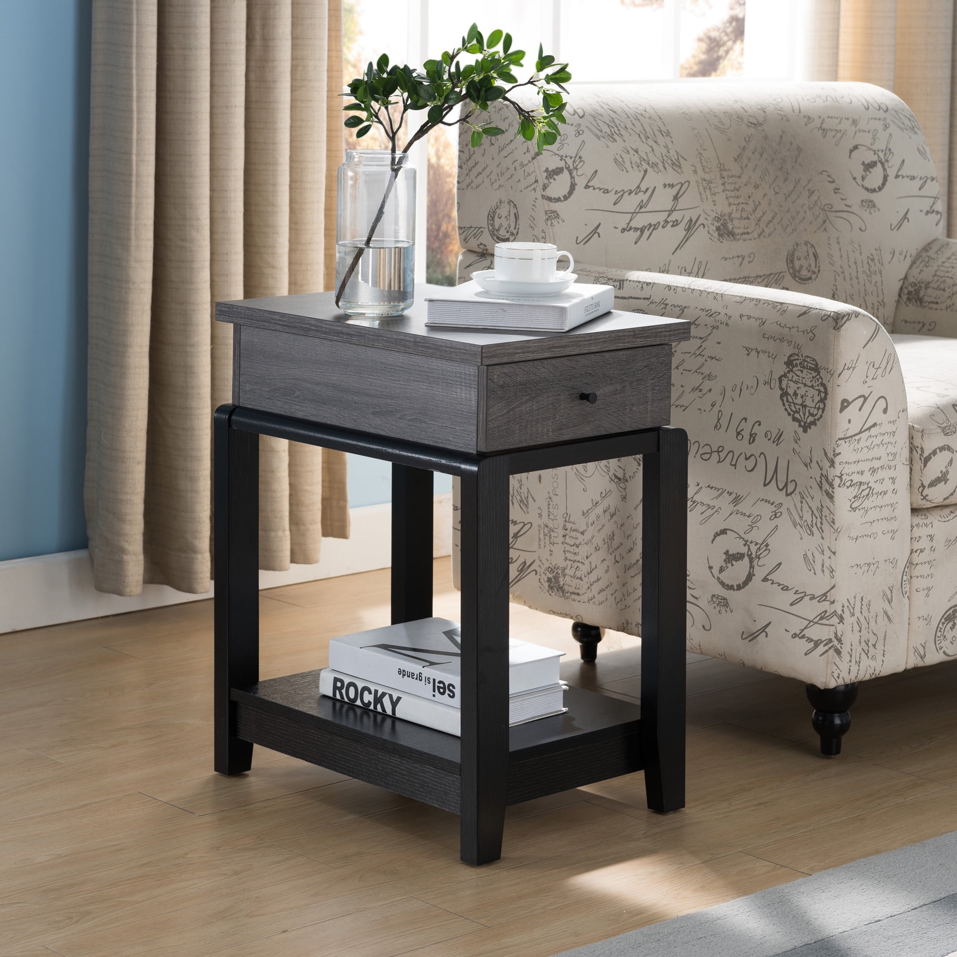 Sofa Side Table with Drawer and Shelf | Modern Nightstand for Living ...