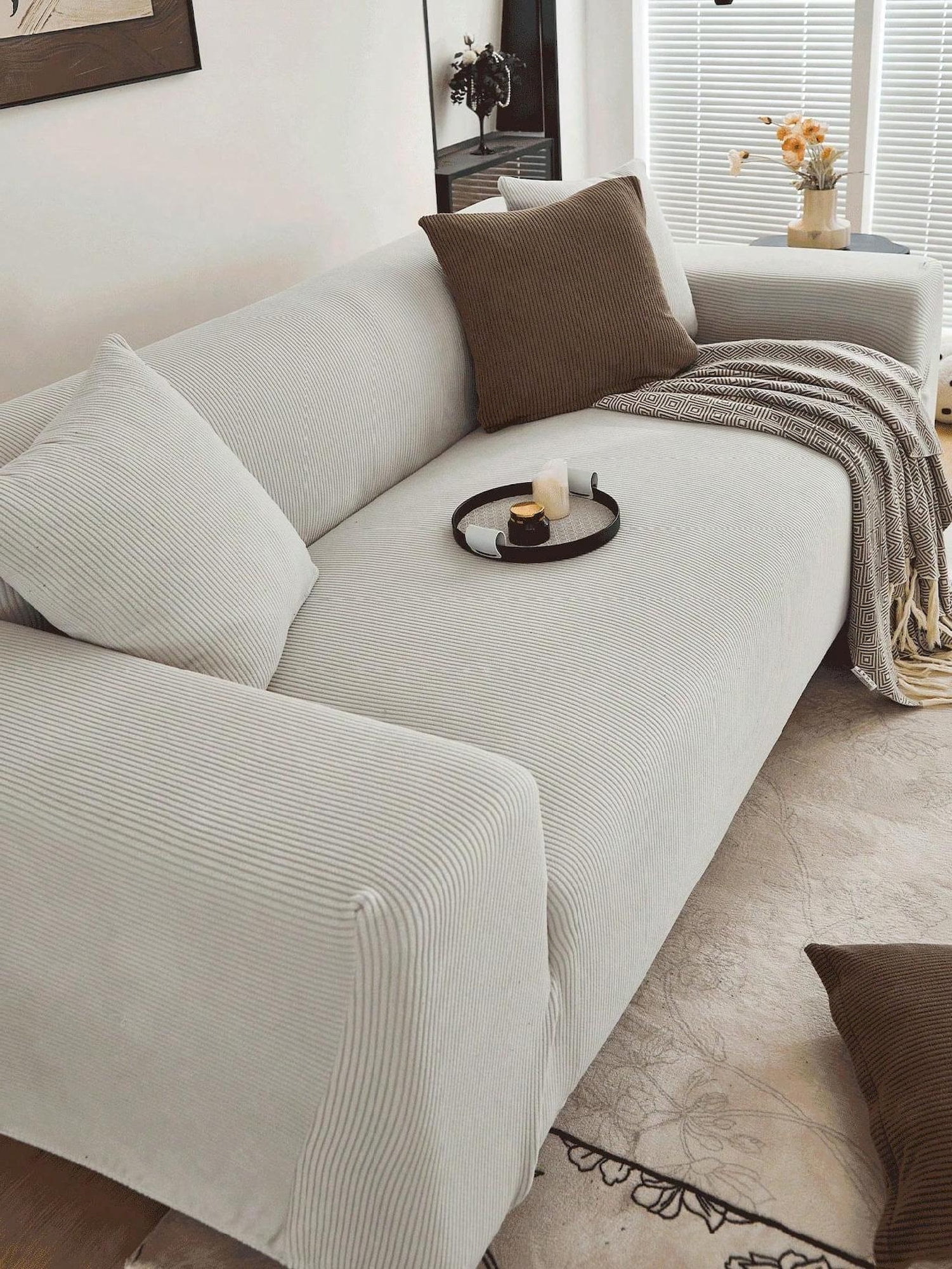 Sofa Slipcovers Striped Light Grey Full-package Sofa Cover Couch & Sofa Decor - Walmart.com