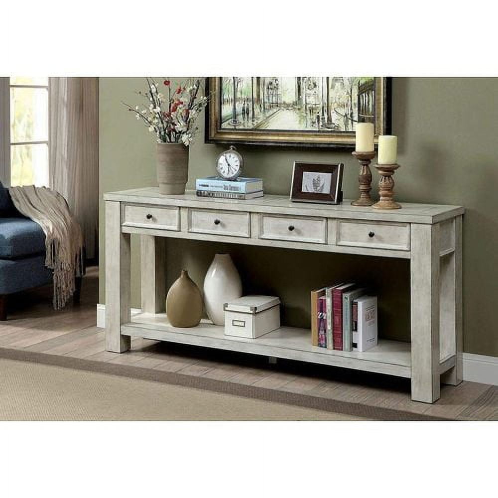 Sofa Table Antique White Rustic Solid Wood Storage Table Open Shelf ...