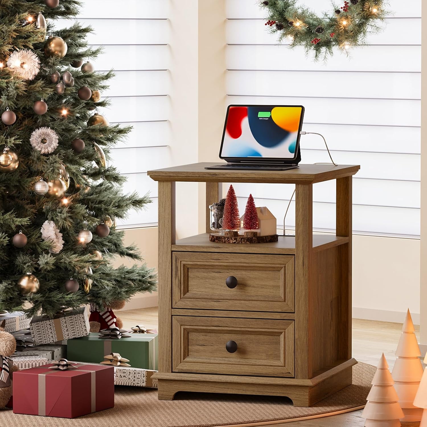 Sofa Table with Charging Station Set of 2 24" Wide End Table with ...