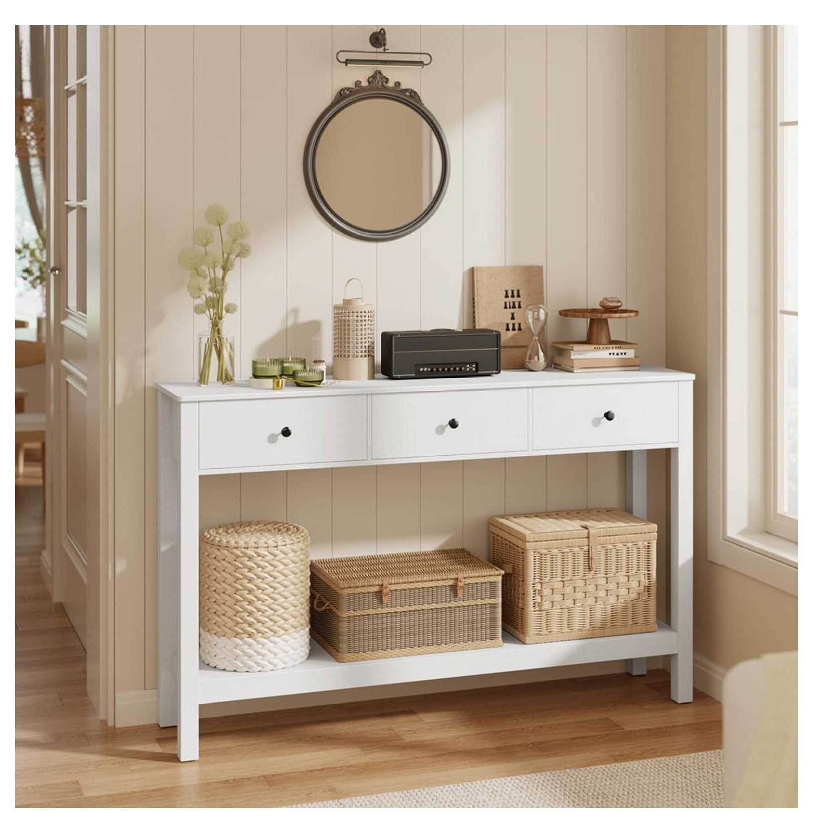 Sofa Table with Drawers, Modern Accent Console Table with Open Shelf ...