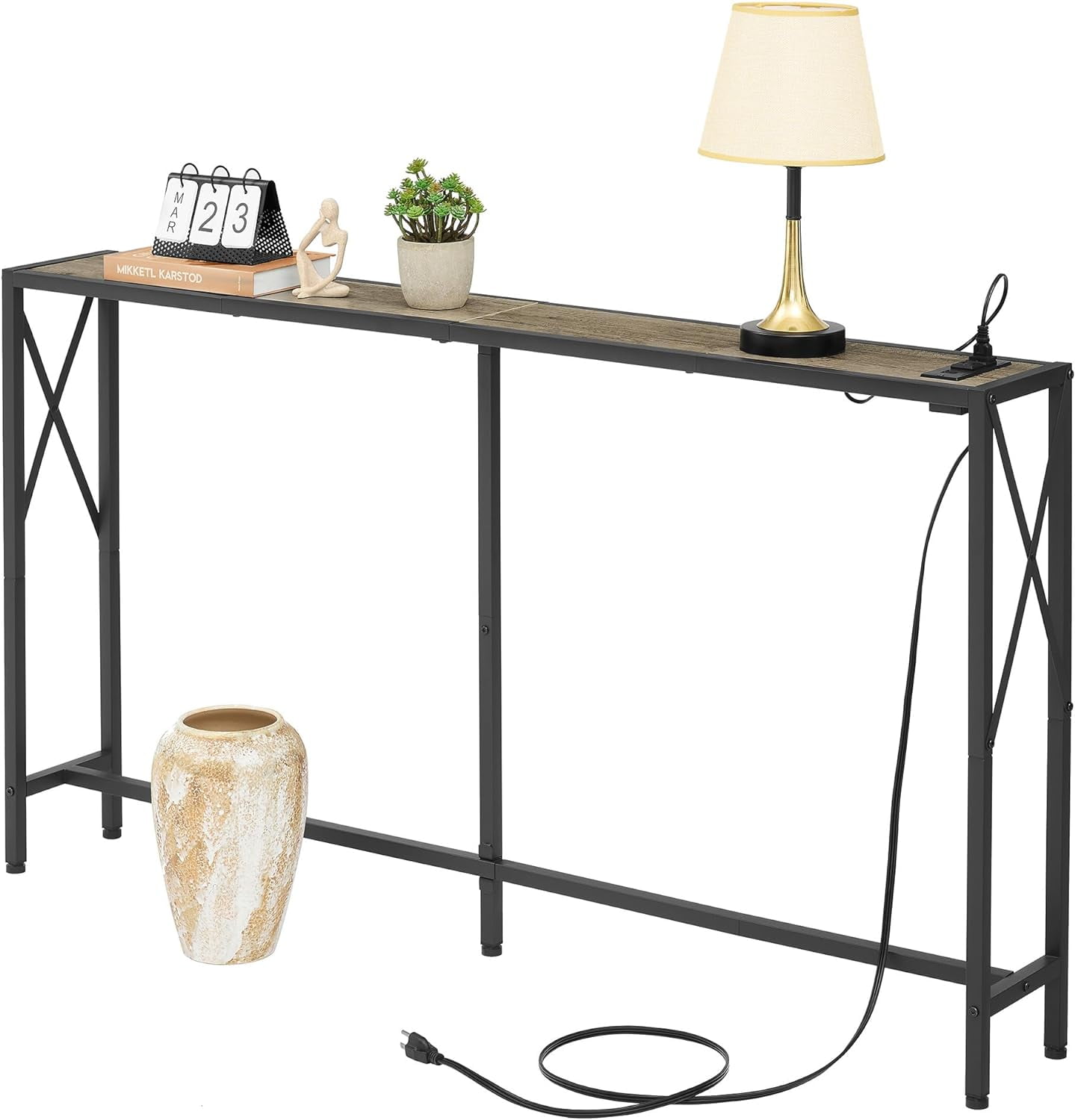 Sofa Table with Oulets and USB Ports, 55.1" Couch Table Behind Sofa ...