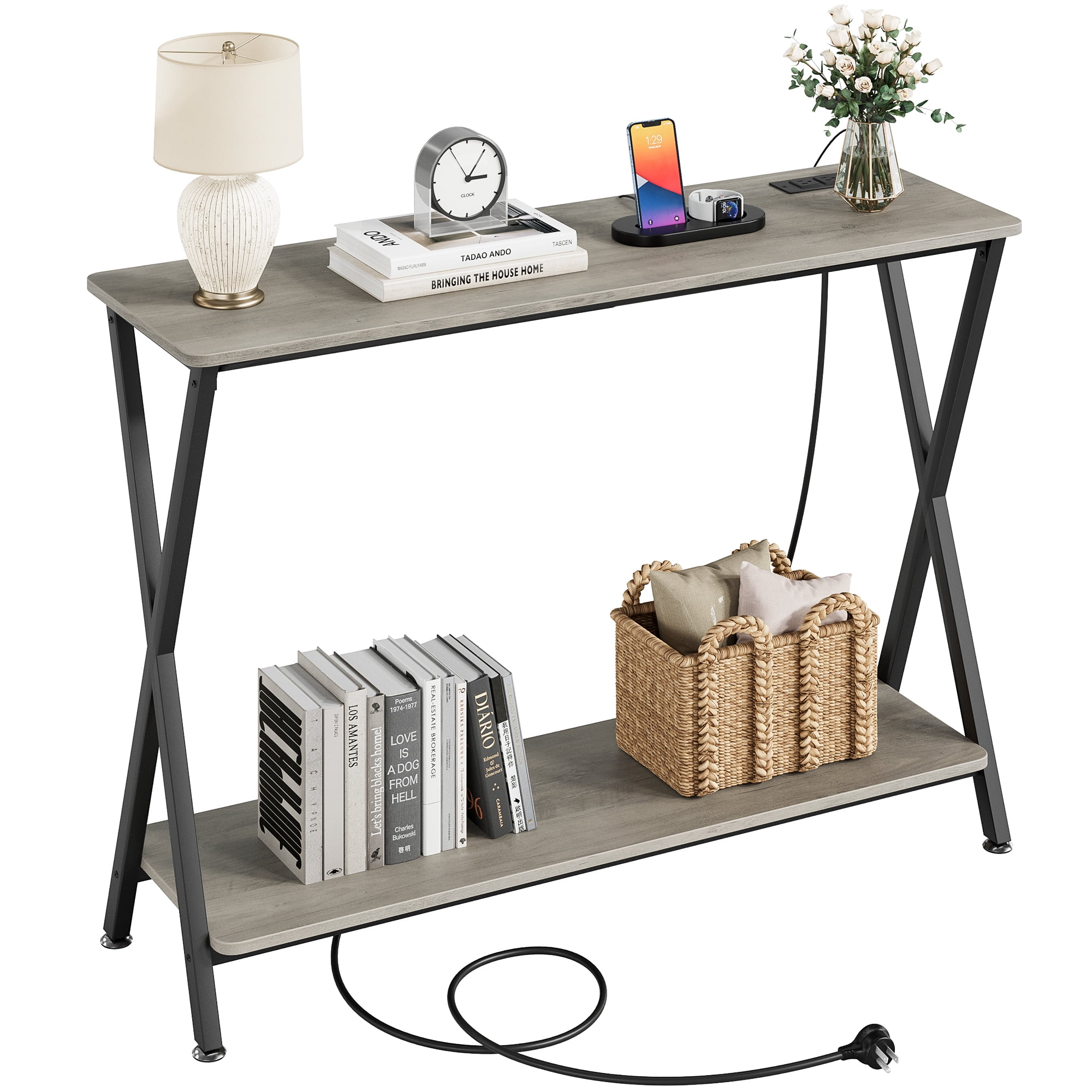 Sofa Tables, Console Table Narrow Entryway Table with Outlet, Shelf and ...