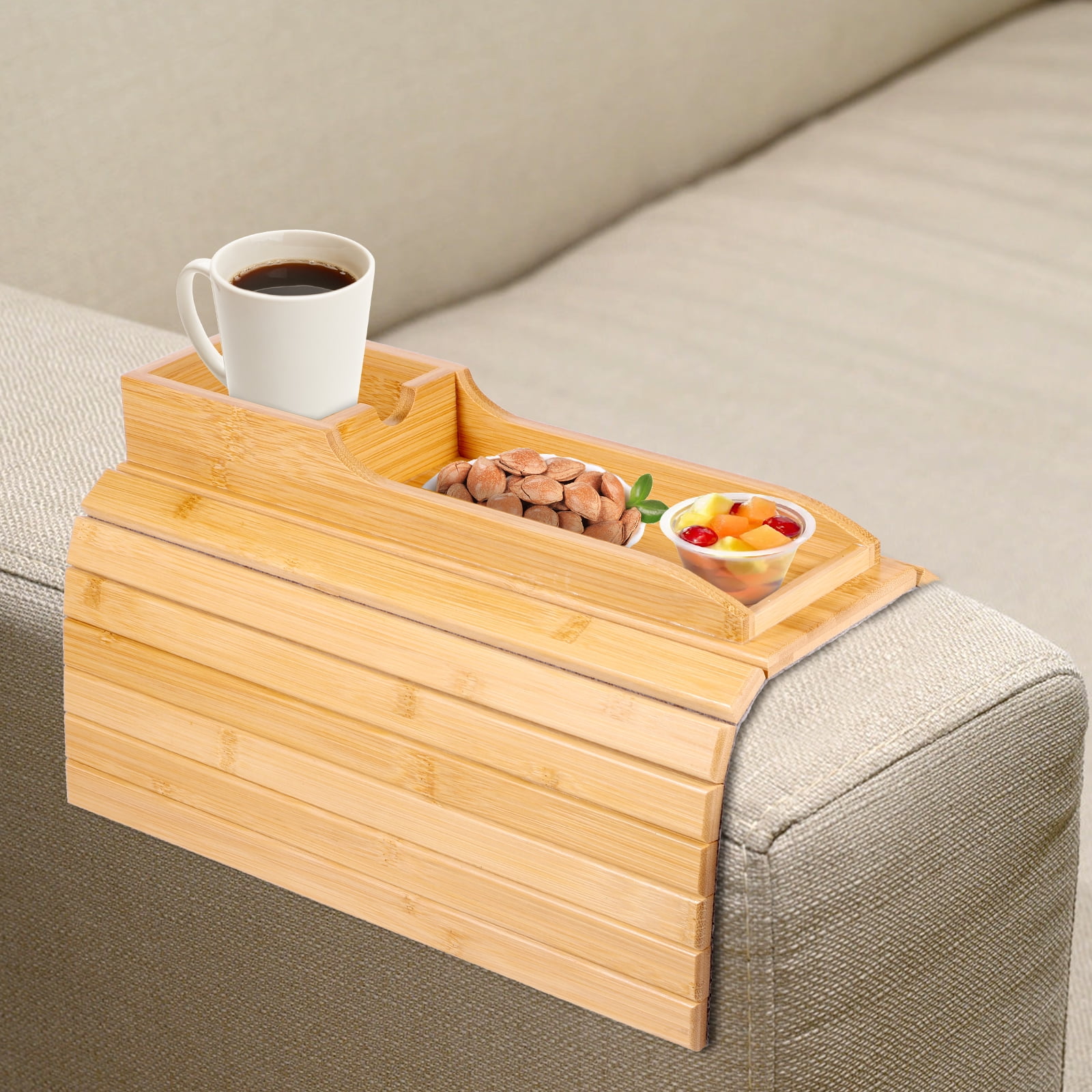 Sofa Tray Natural Bamboo Anti-Slip Sofa Armrest Cup Holder for TV ...