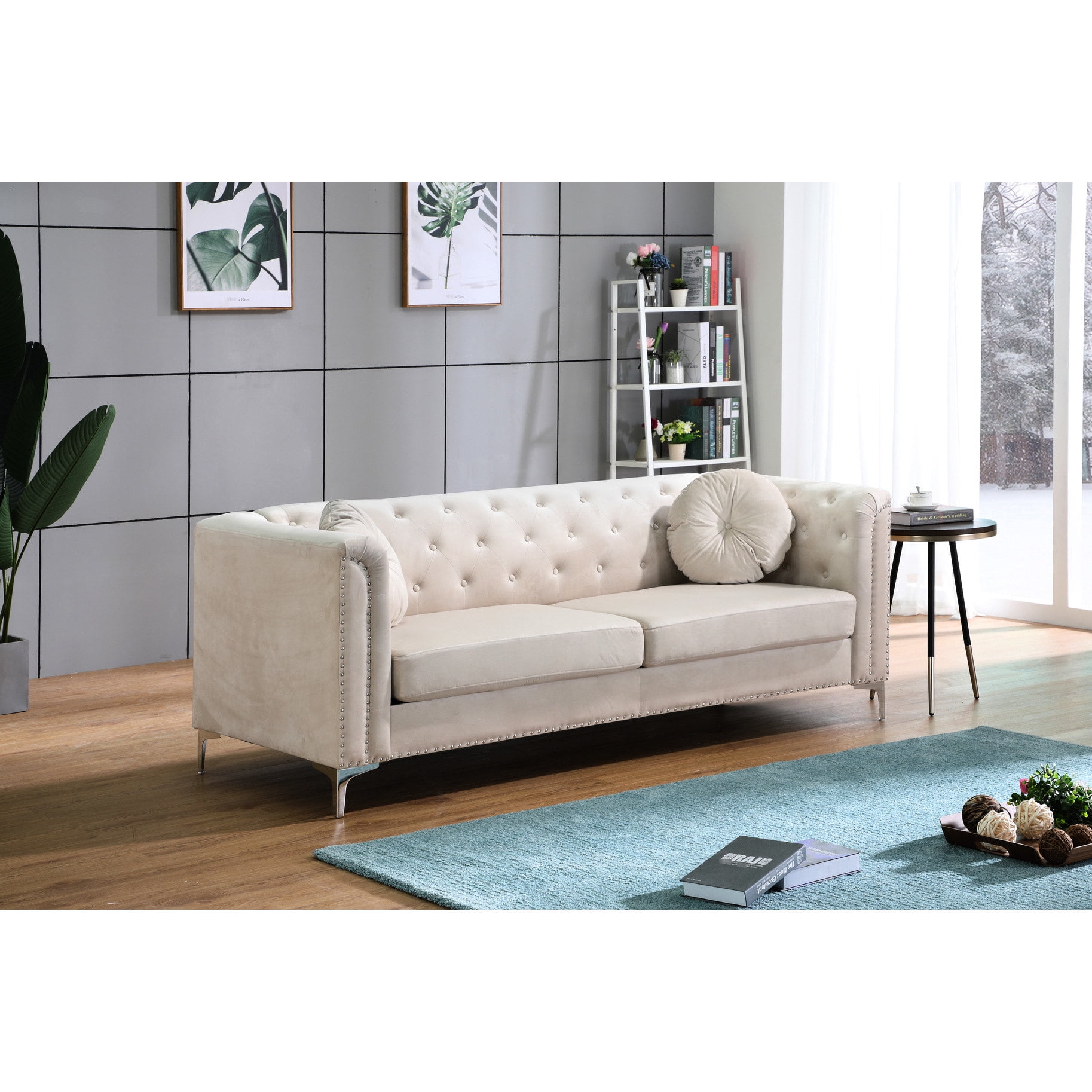 Sofa in Ivory Color | Button Tufting Back | Mid Century Interior Living ...