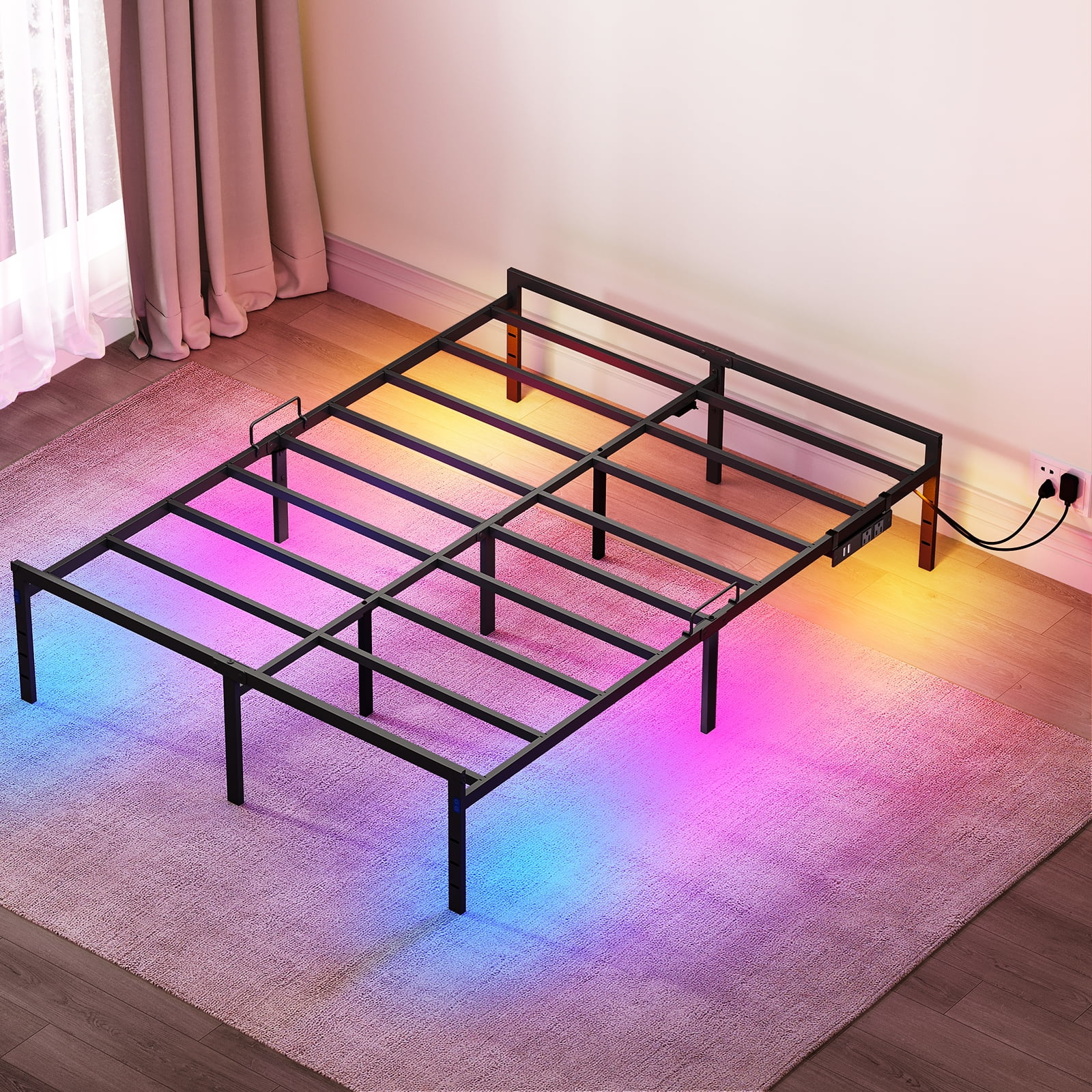 Sofanext 18 inch Queen Size Bed Frames with RGB Light Strips, Solid and ...