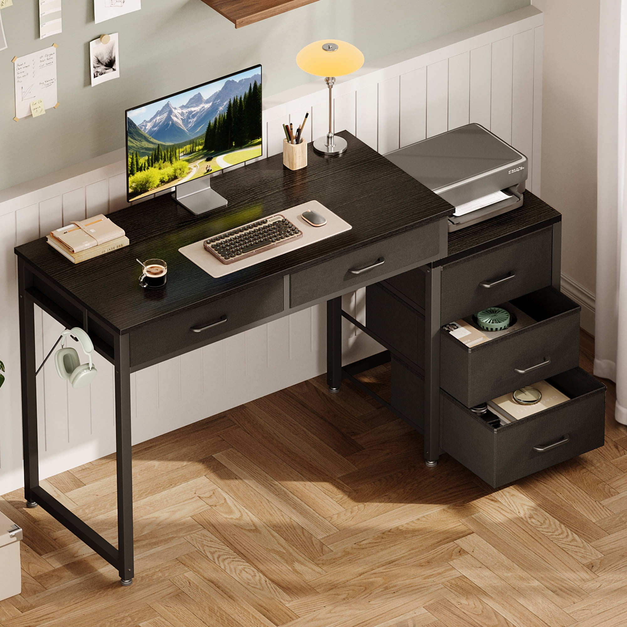 Sofanext Computer Desk with 5 Drawers, Reversible Home Office Desks ...