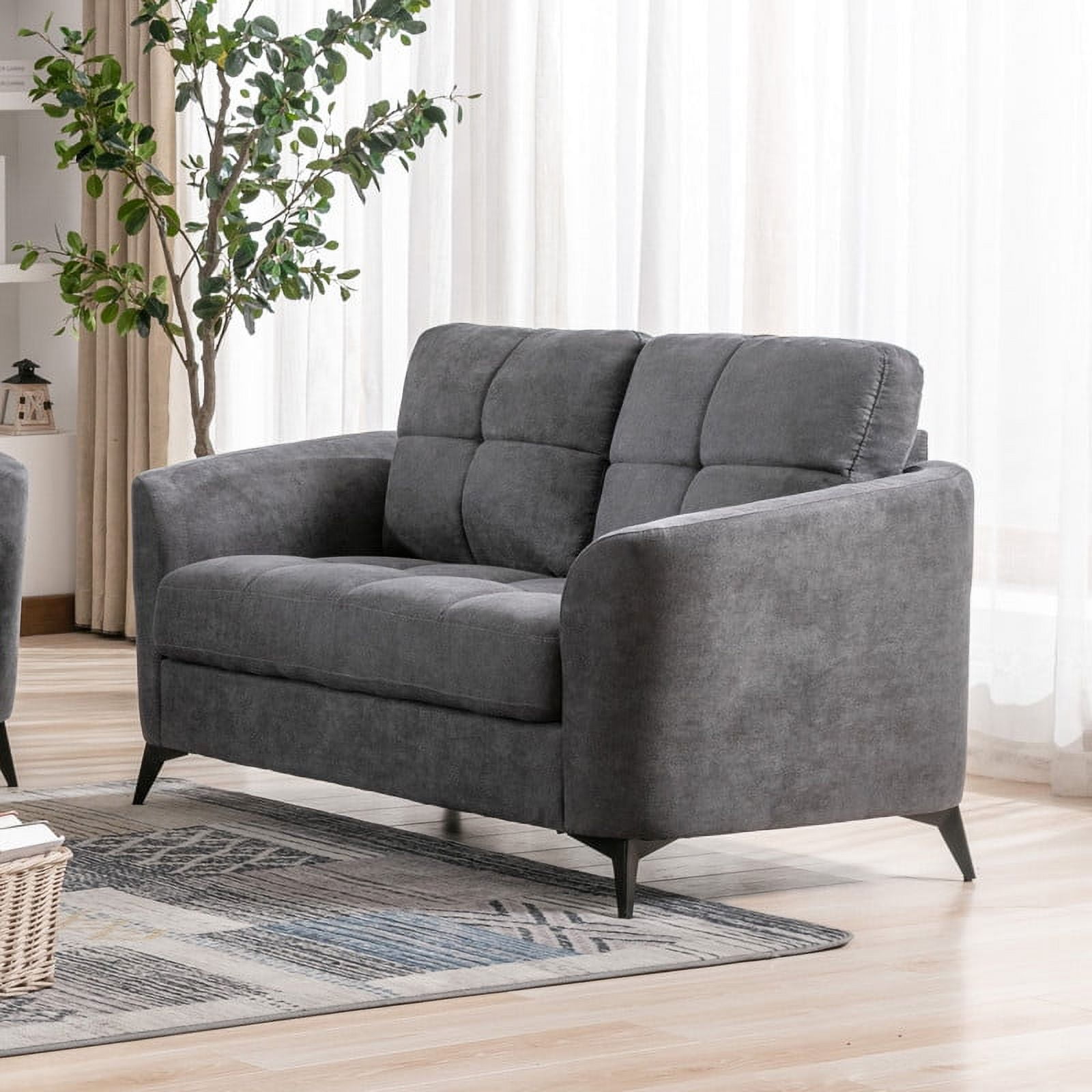 Sofas for Two, Callie 60" Gray Woven Fabric Loveseat, Small Couches ...