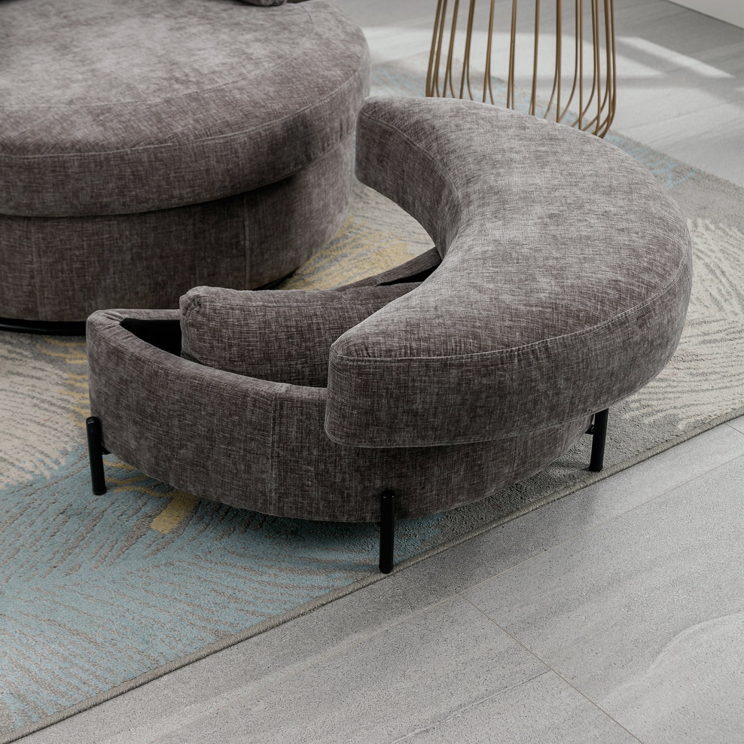 Sofeim 32.7" W Chenille Upholstered Half Crescent Moon Storage Bench ...