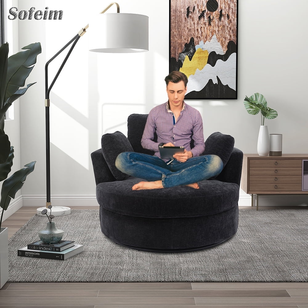 "Sofeim 42.2""W Chenille Swivel Accent Barrel Chair, Large Cozy Club ...