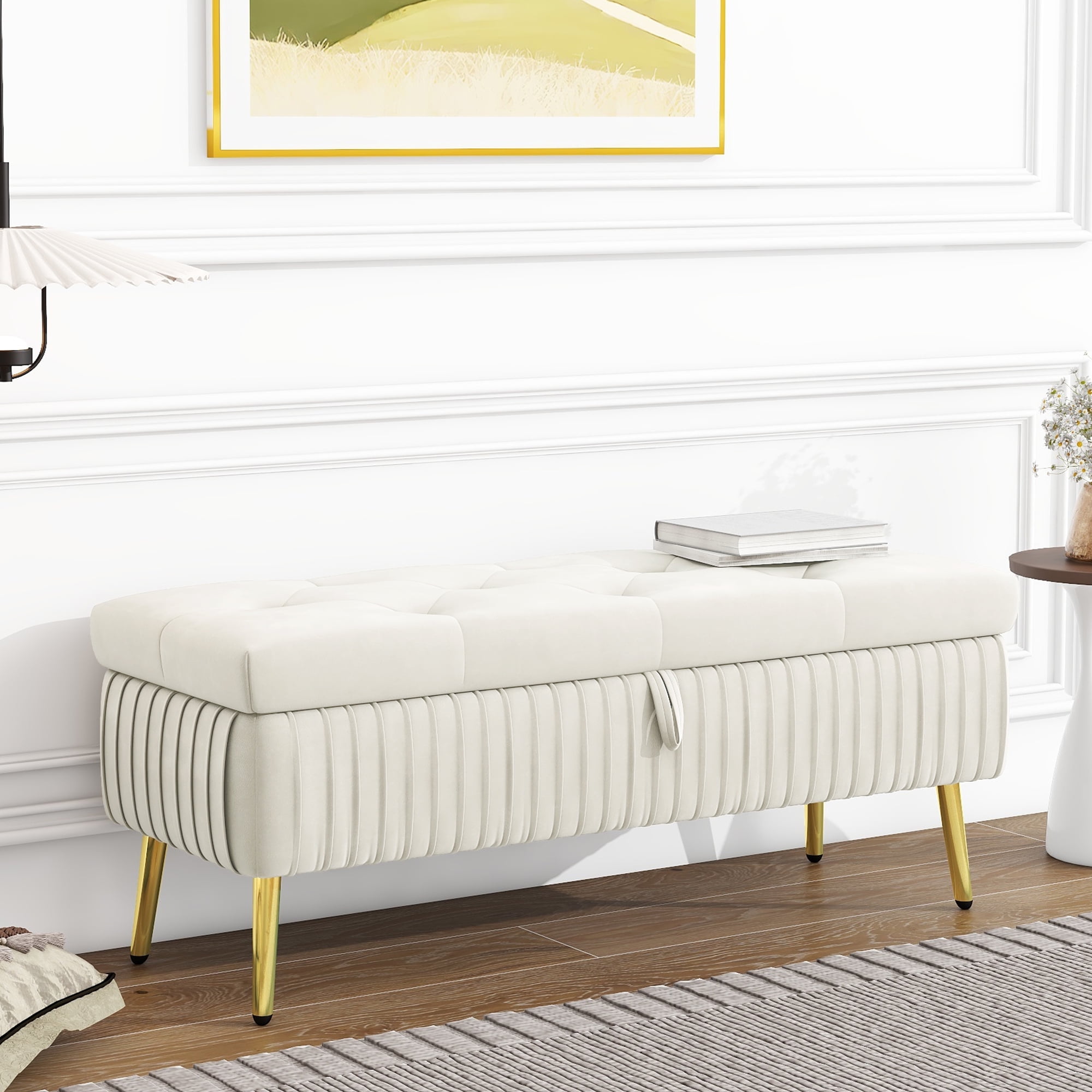 Sofeim U Can 44 5 Button Tufted Ottoman With Safety Close Hinge