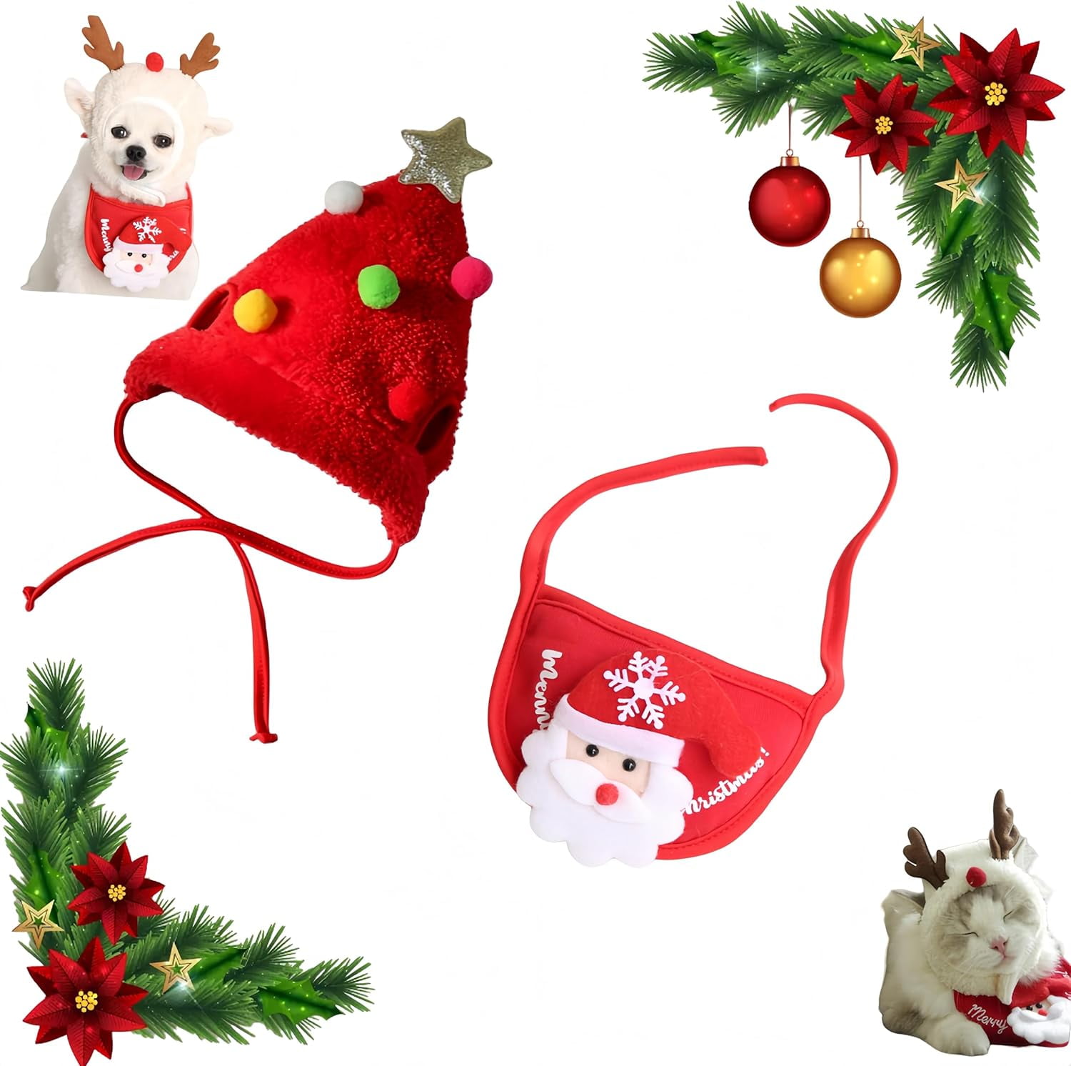 Sofenthiss Adorable Christmas Tree Pom-Pom Hat, Christmas Tree Hat Pom ...