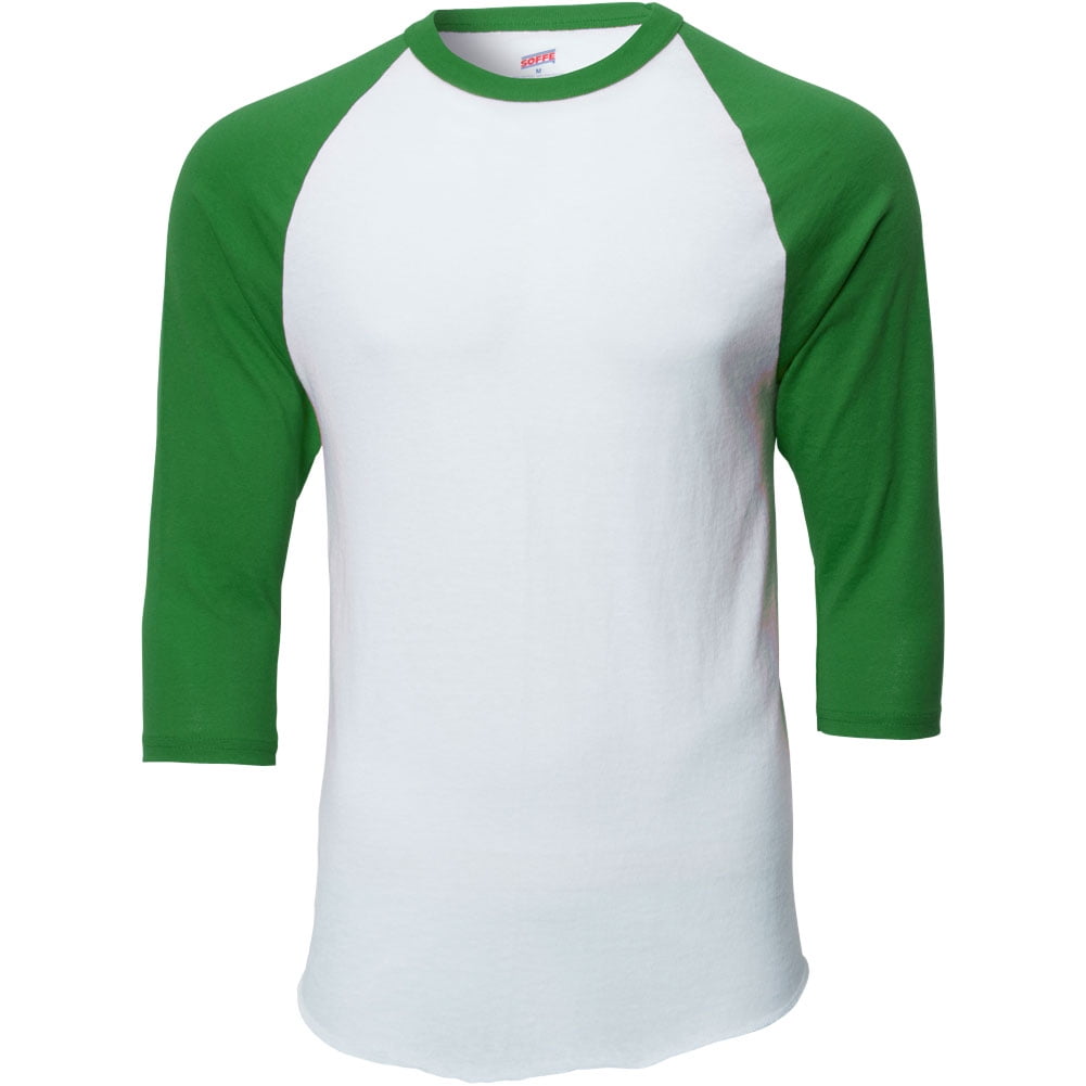 Soffe Men's Classic Raglan 3/4 Sleeve Baseball T-Shirt White/Green 2Xl ...