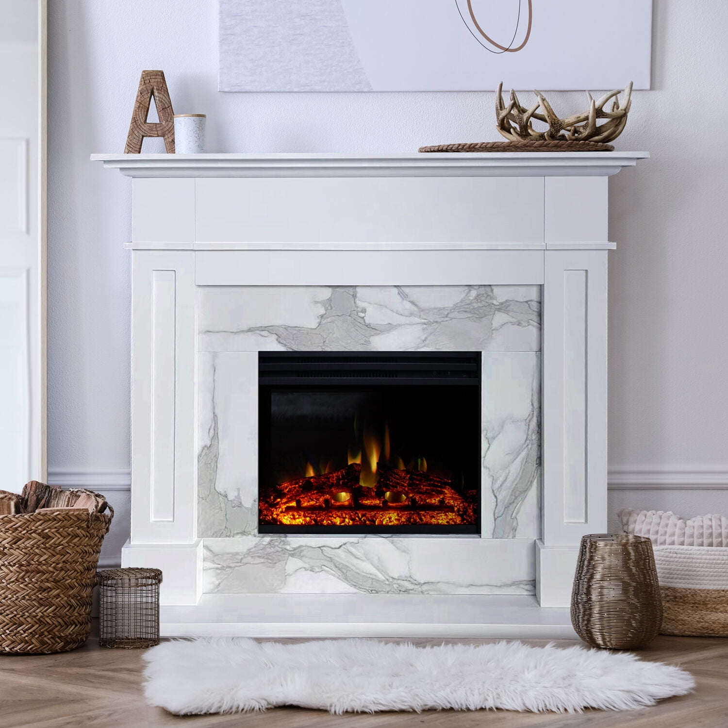 Sofia Cambridge 57-In. Modern Electric Fireplace Mantel with LED Multi ...