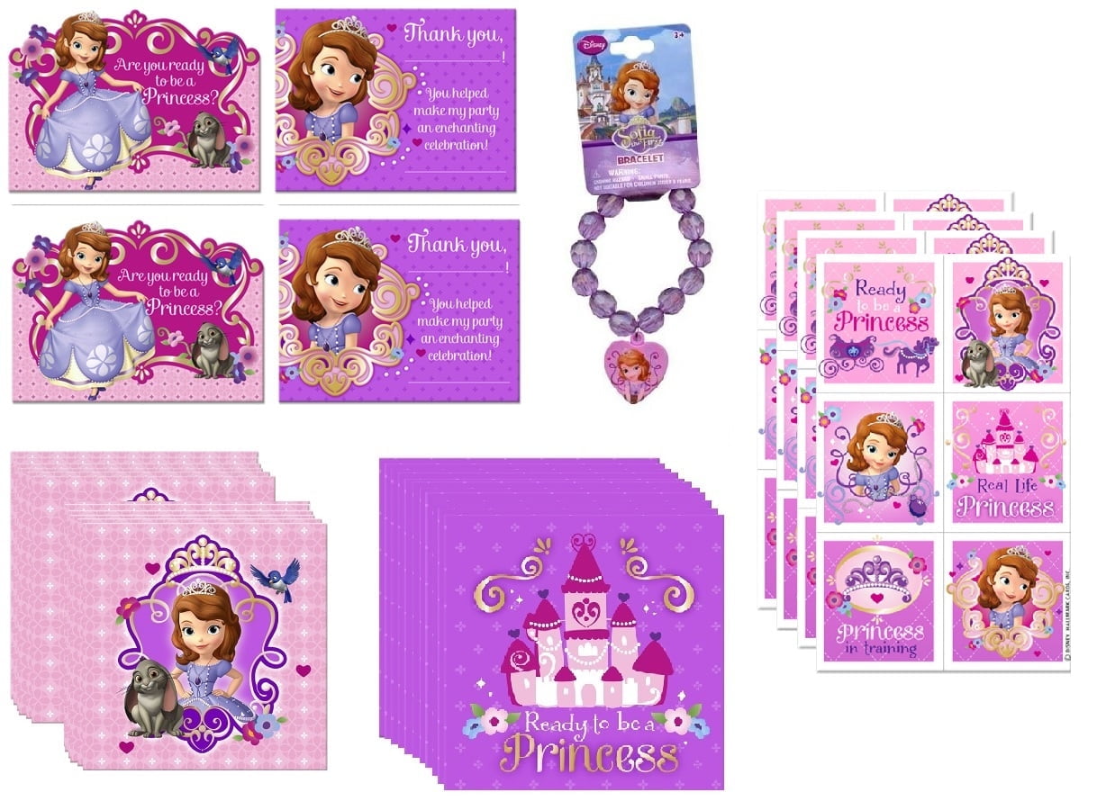 Sofia the First Princess Birthday Party Supplies Bundle includes 16 Invitations & 16 Thank You ...