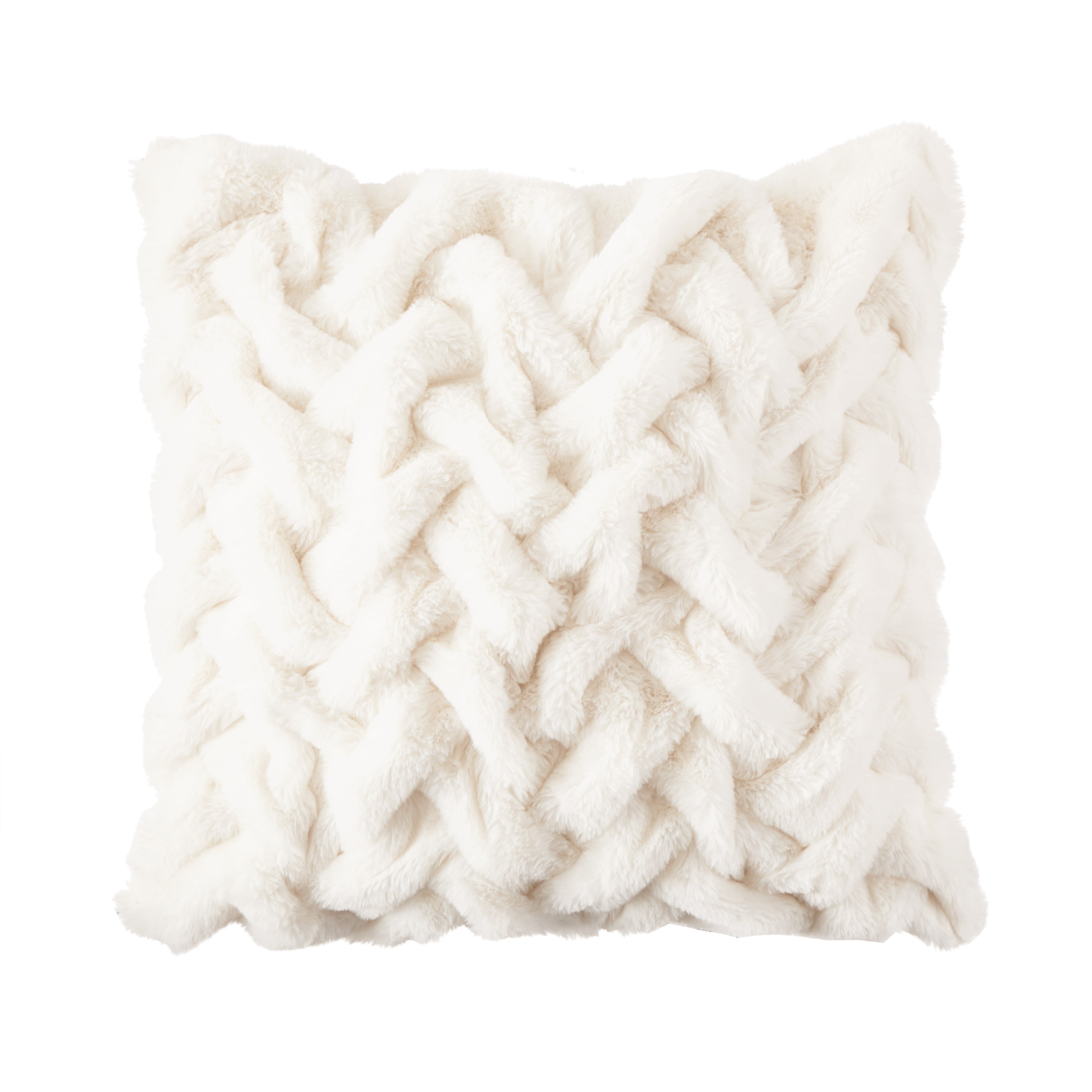 Sofia Home Braided Faux Fur 20" x 20" Ivory Decorative Pillow by Sofia ...