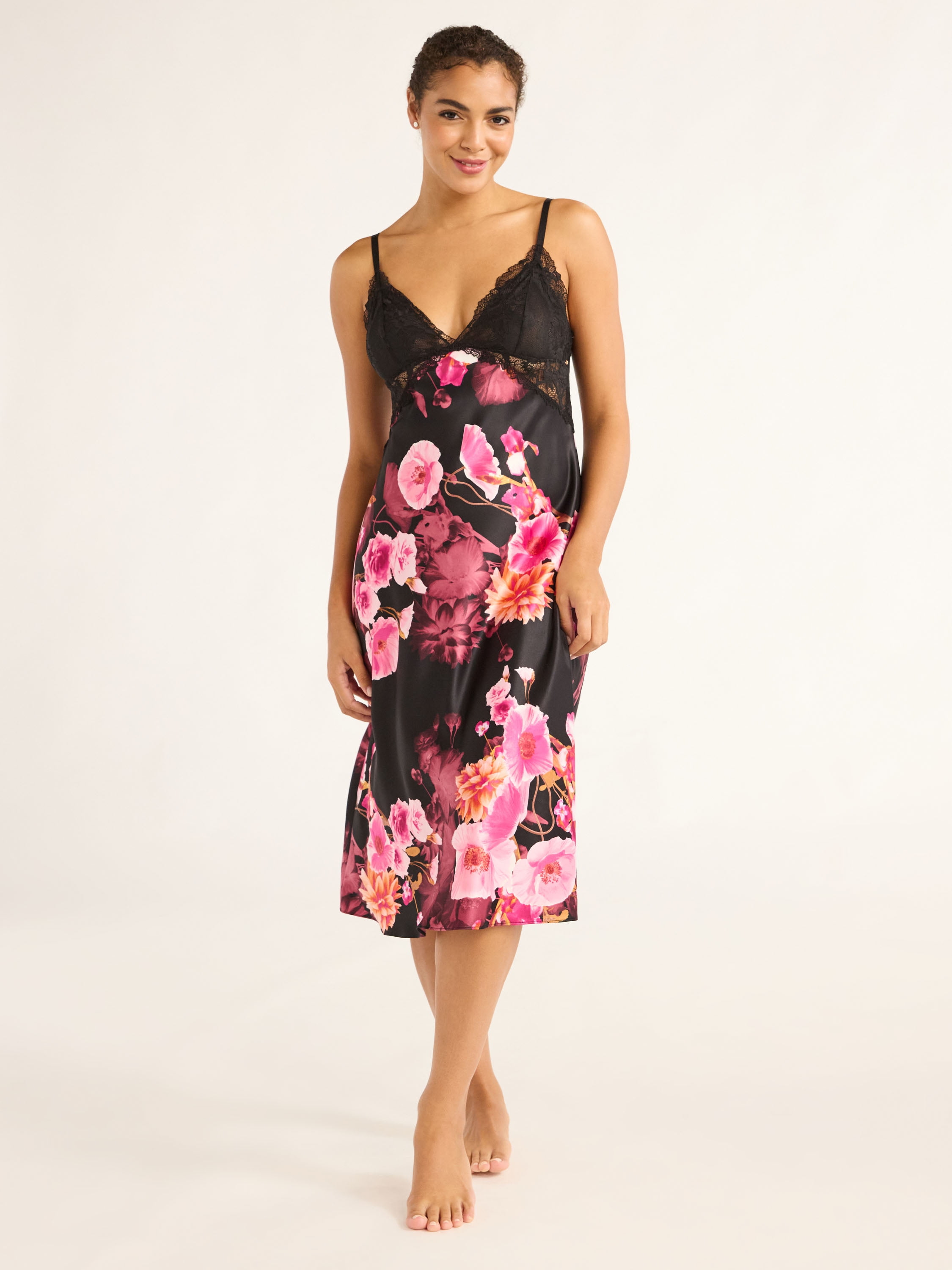 Sofia Intimates Satin Gown - Romantic Lace Cups - Walmart.com