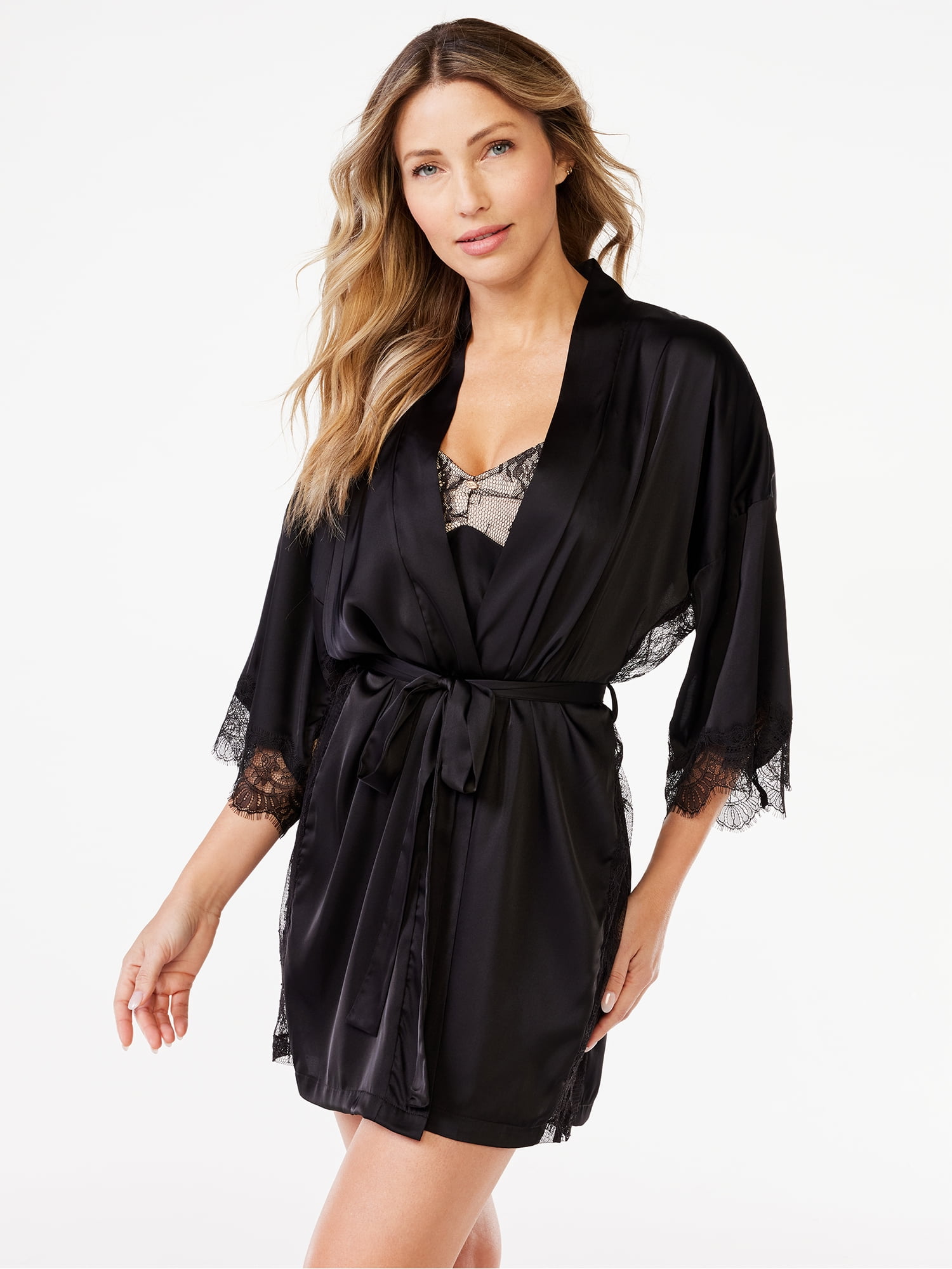 Sofia Intimates Women's Satin Lace Robe - Walmart.com