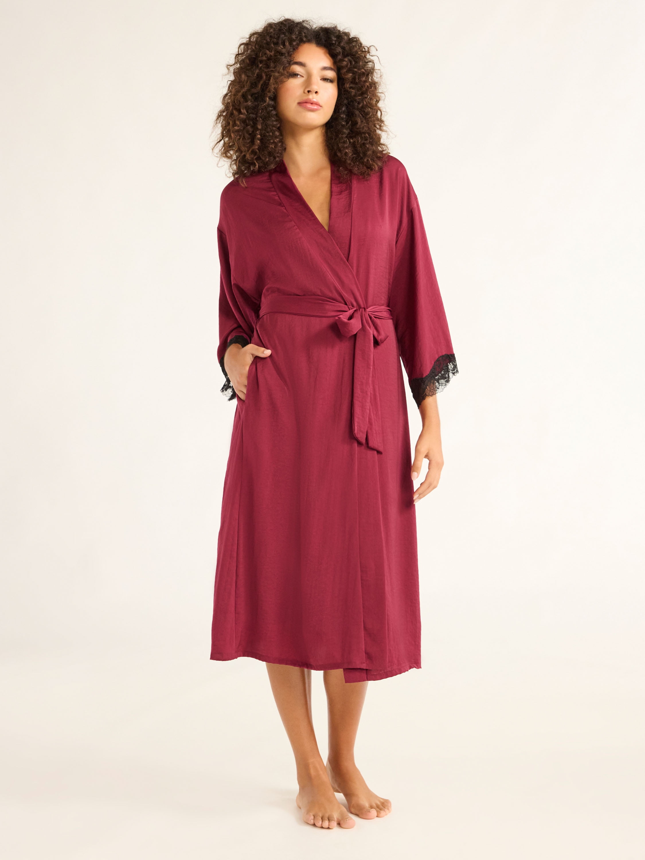 Sofia Intimates Women's Satin Lace Robe - Walmart.com