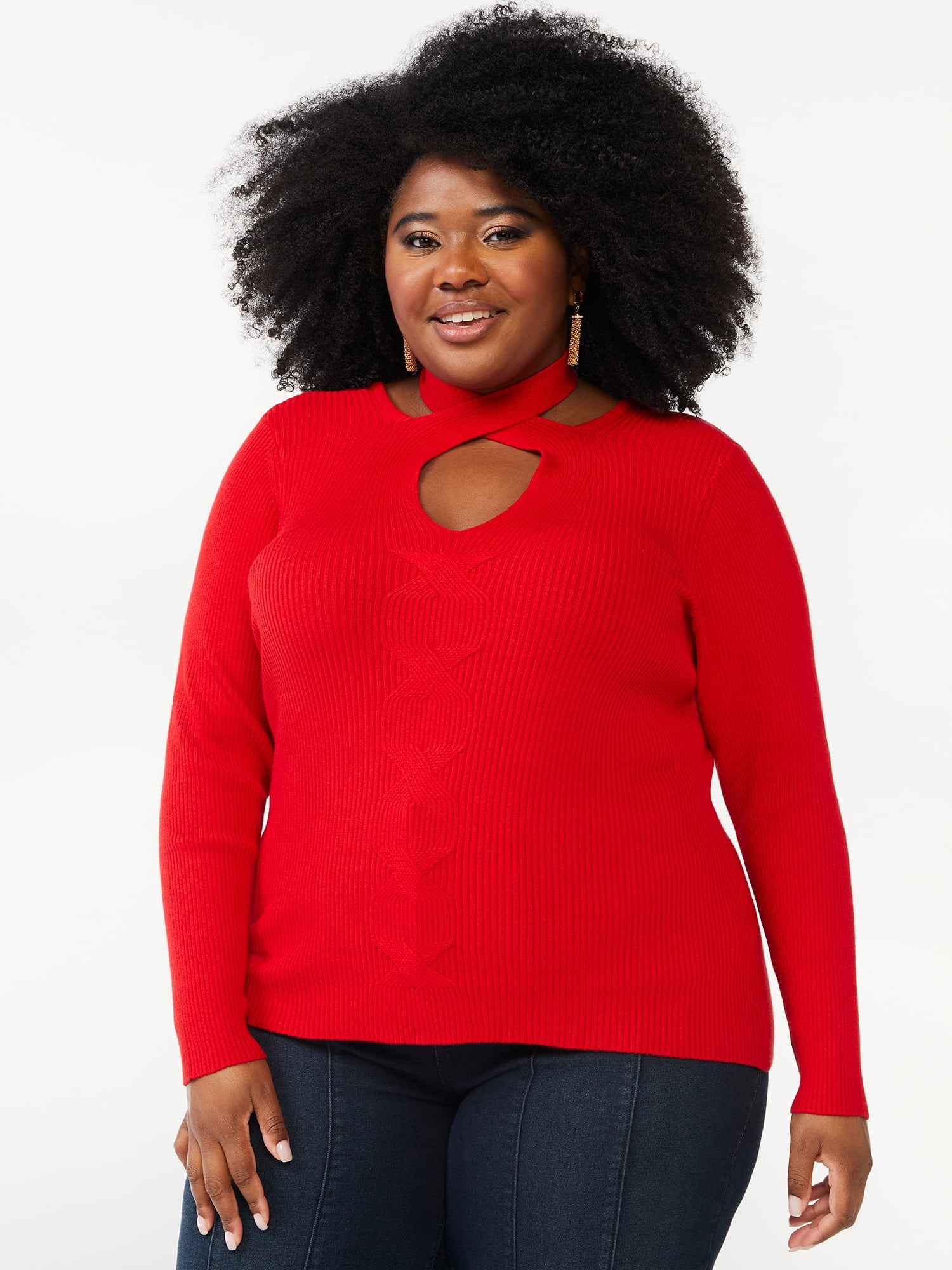 Sofia Jeans By Sofia Vergara Women's Plus Size Cut Out Cable Sweater ...