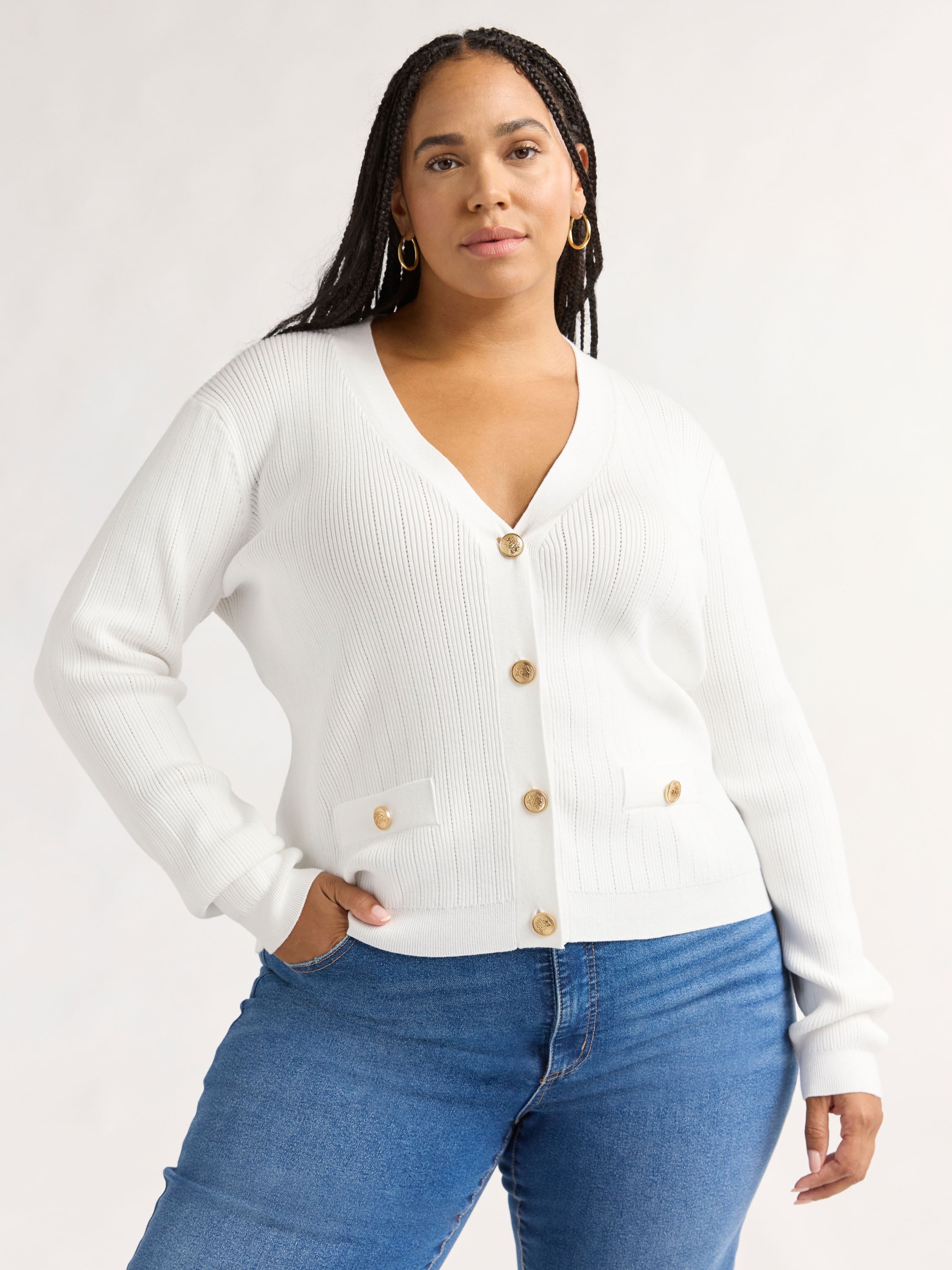 Sofia Jeans Women's and Women's Plus Ribbed Button Cardigan, Lightweight, Size XS-4X - Walmart.com
