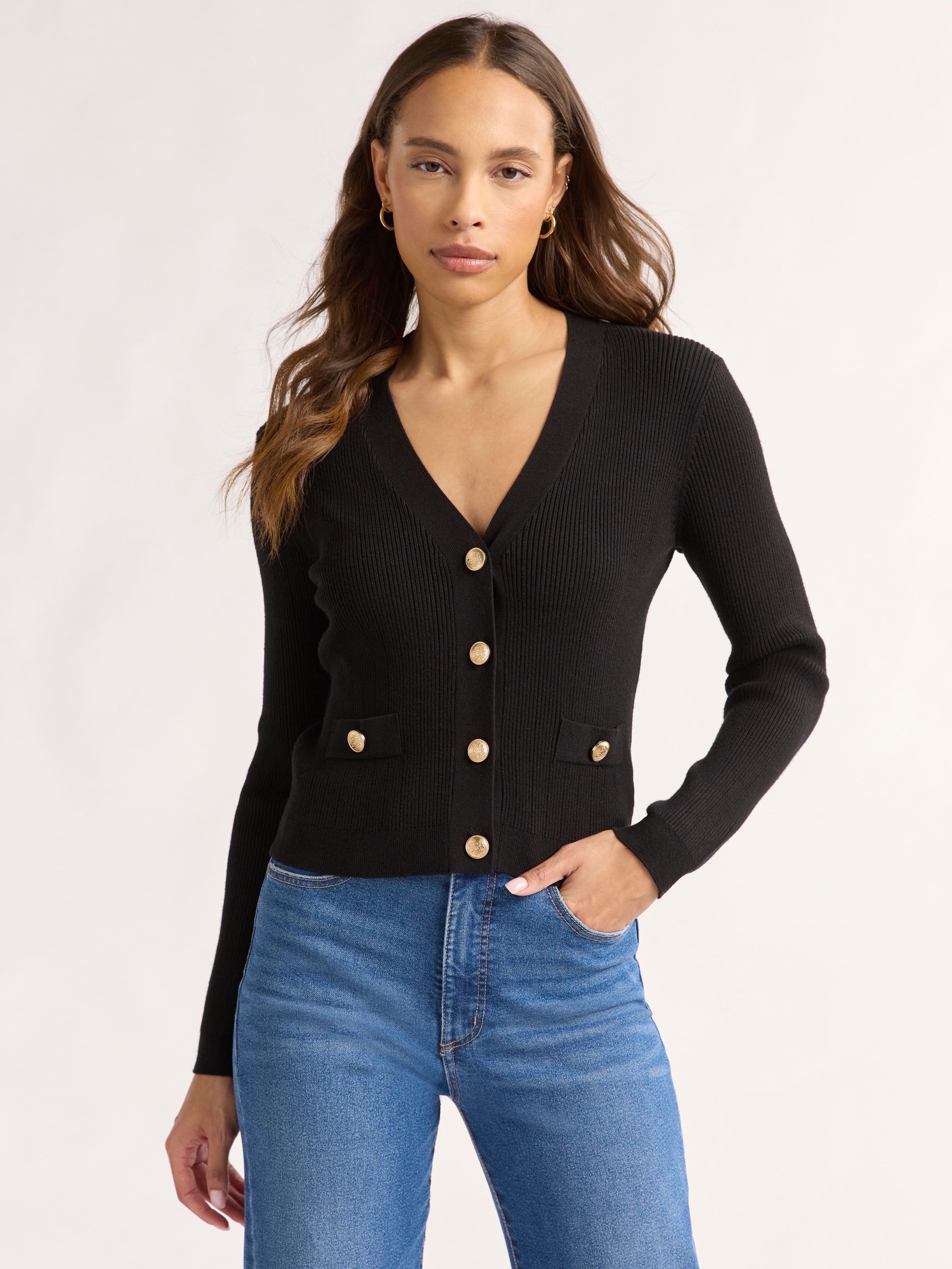 Sofia Jeans Women's and Women's Plus Ribbed Button Cardigan ...