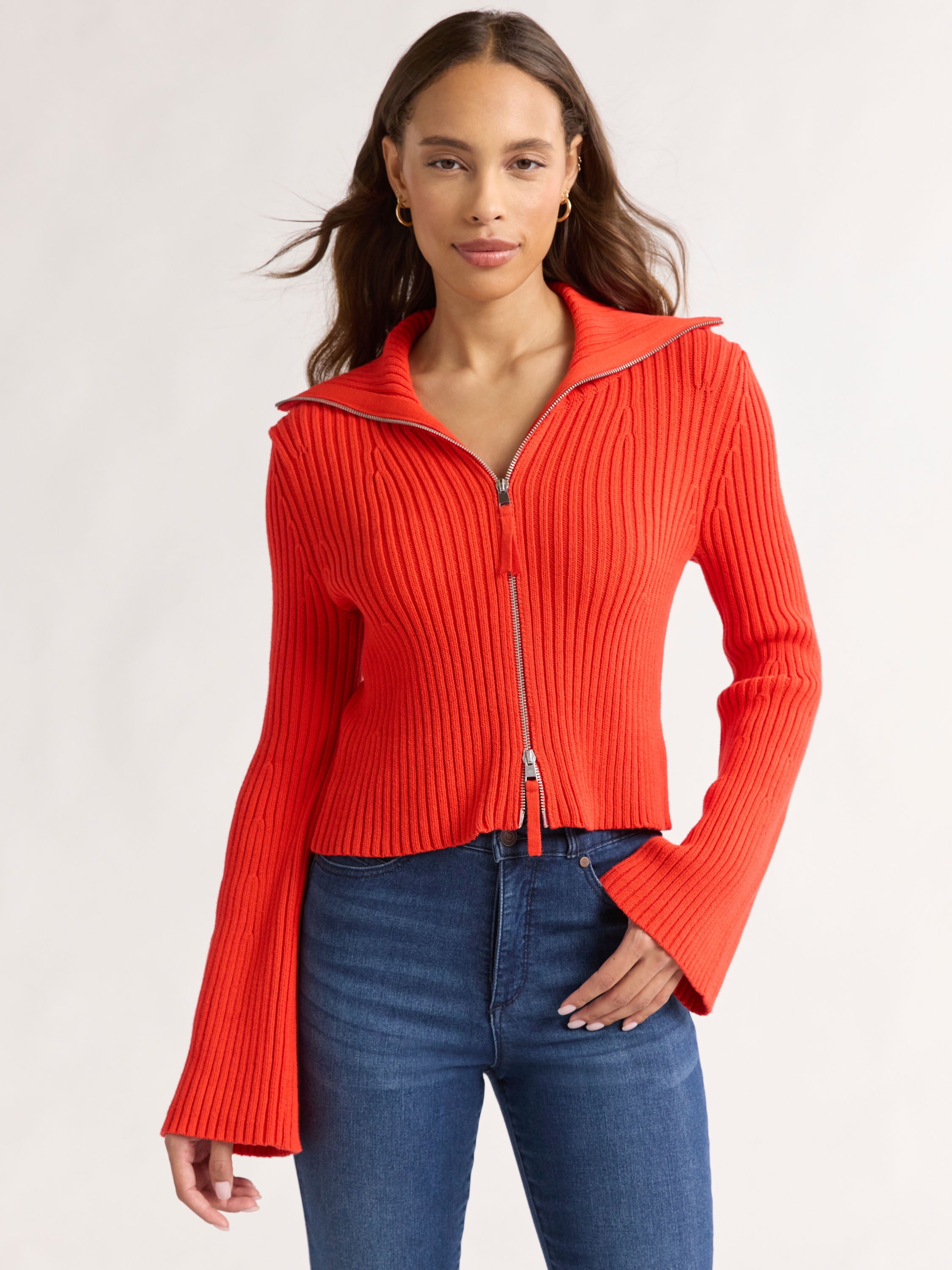 Sofia Jeans Women's Wide Collar Zip Cardigan, Lightweight, Size XS-XXXL ...
