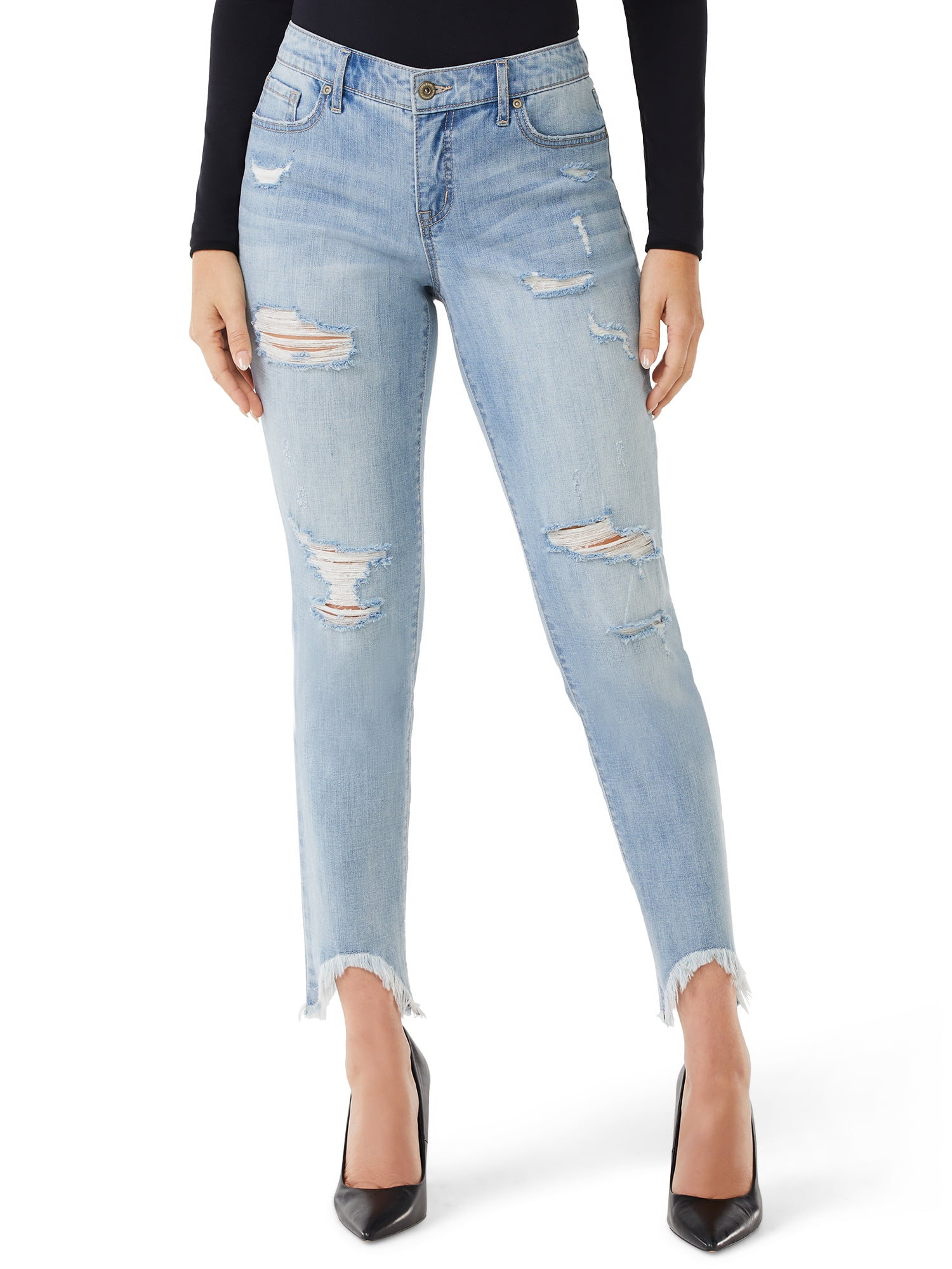 Sofia Jeans Women's Bagi Boyfriend Mid Rise Destructed Sharkbite Hem ...