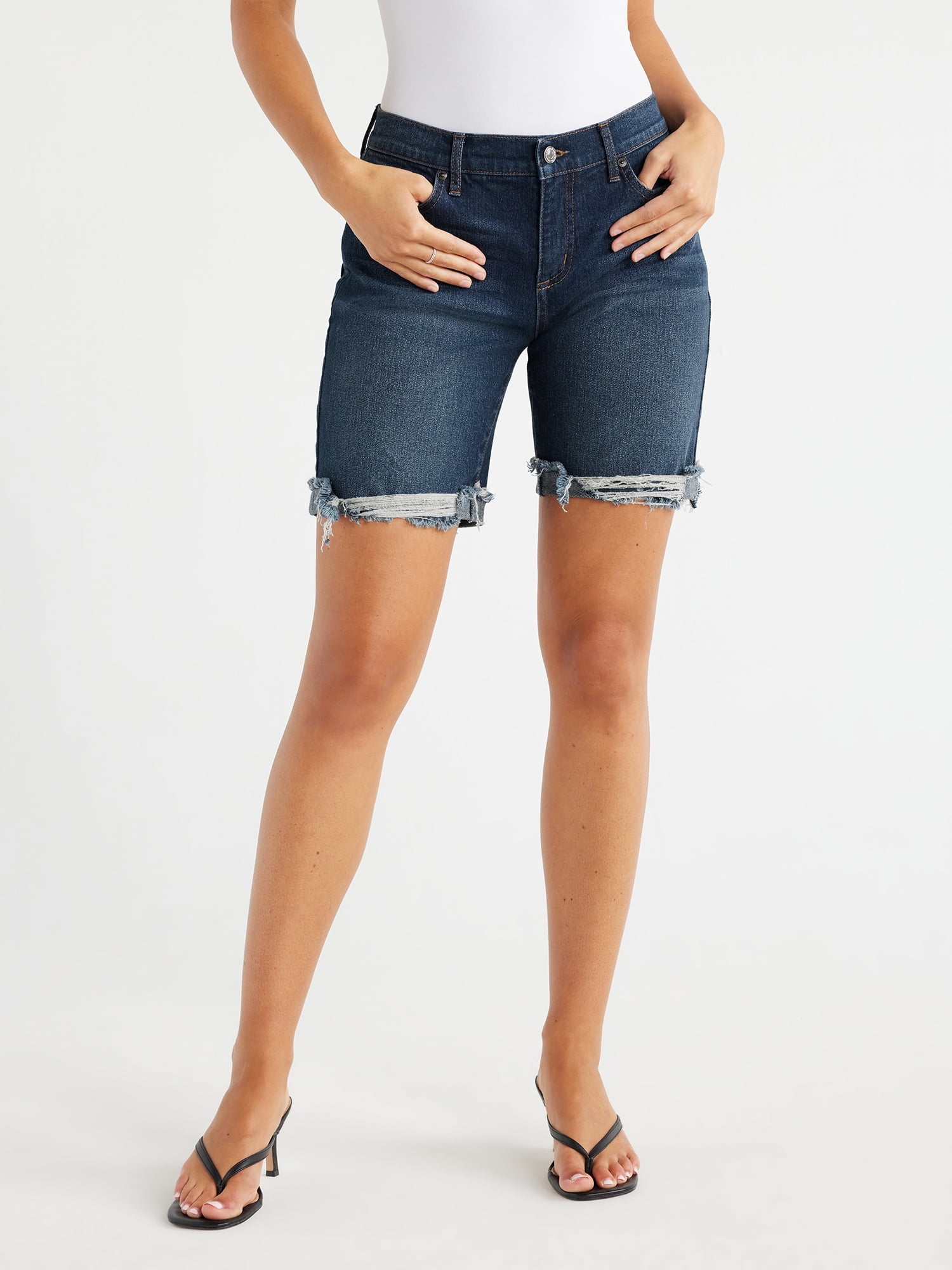 Sofia Jeans by Sofia Vergara Women's Mid Rise Distressed Bermuda Shorts ...